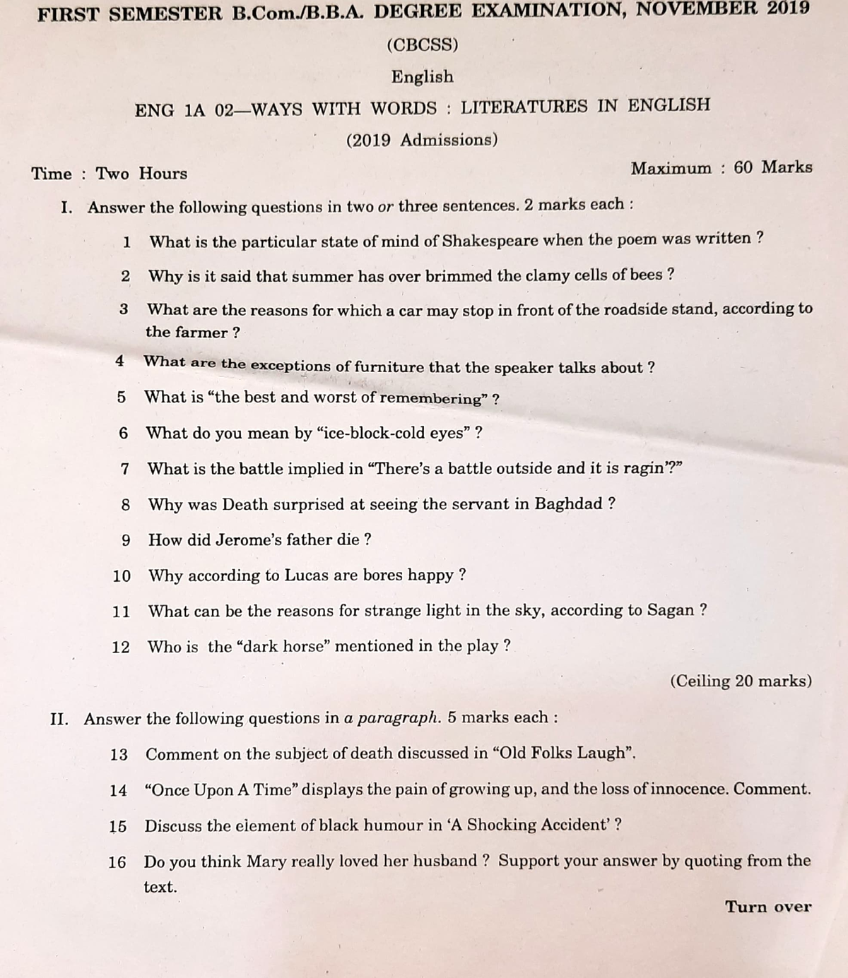 First Semester Bcom, BBA Ways With Words Previous Year Question Paper - Ways with words - Studocu