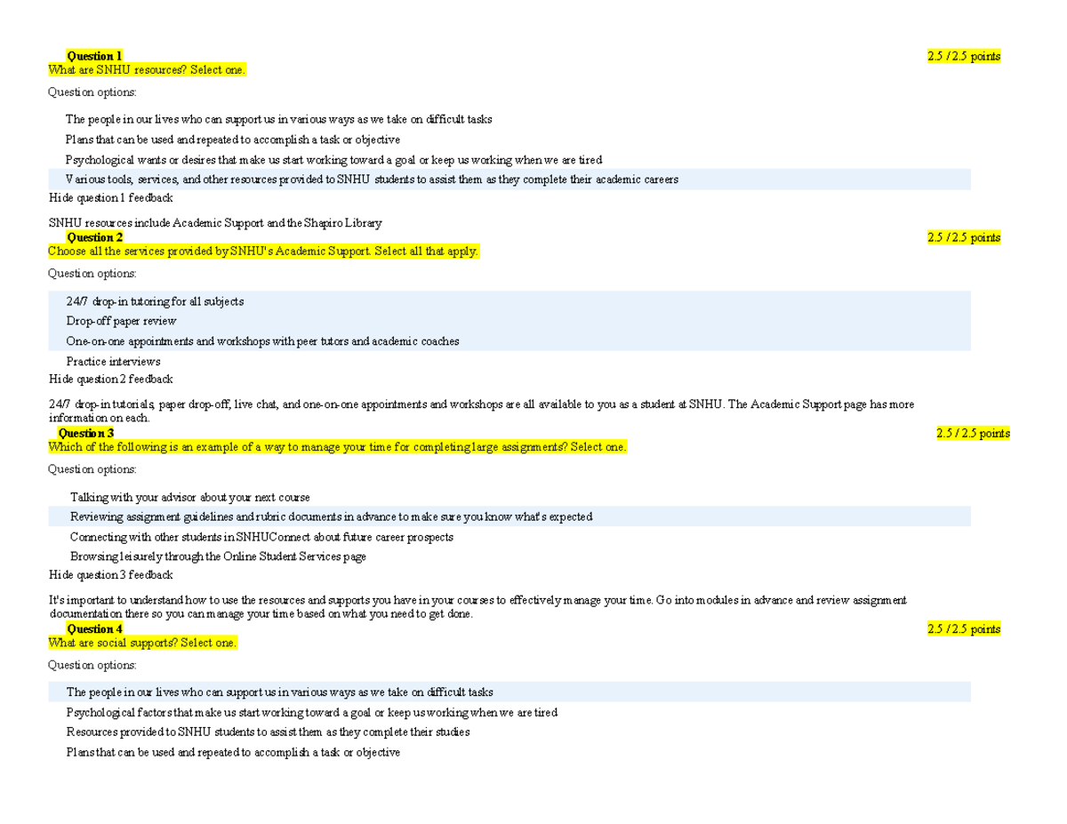 Module 2 warmup quiz - Homework - Question 1 2 / 2 points What are SNHU ...