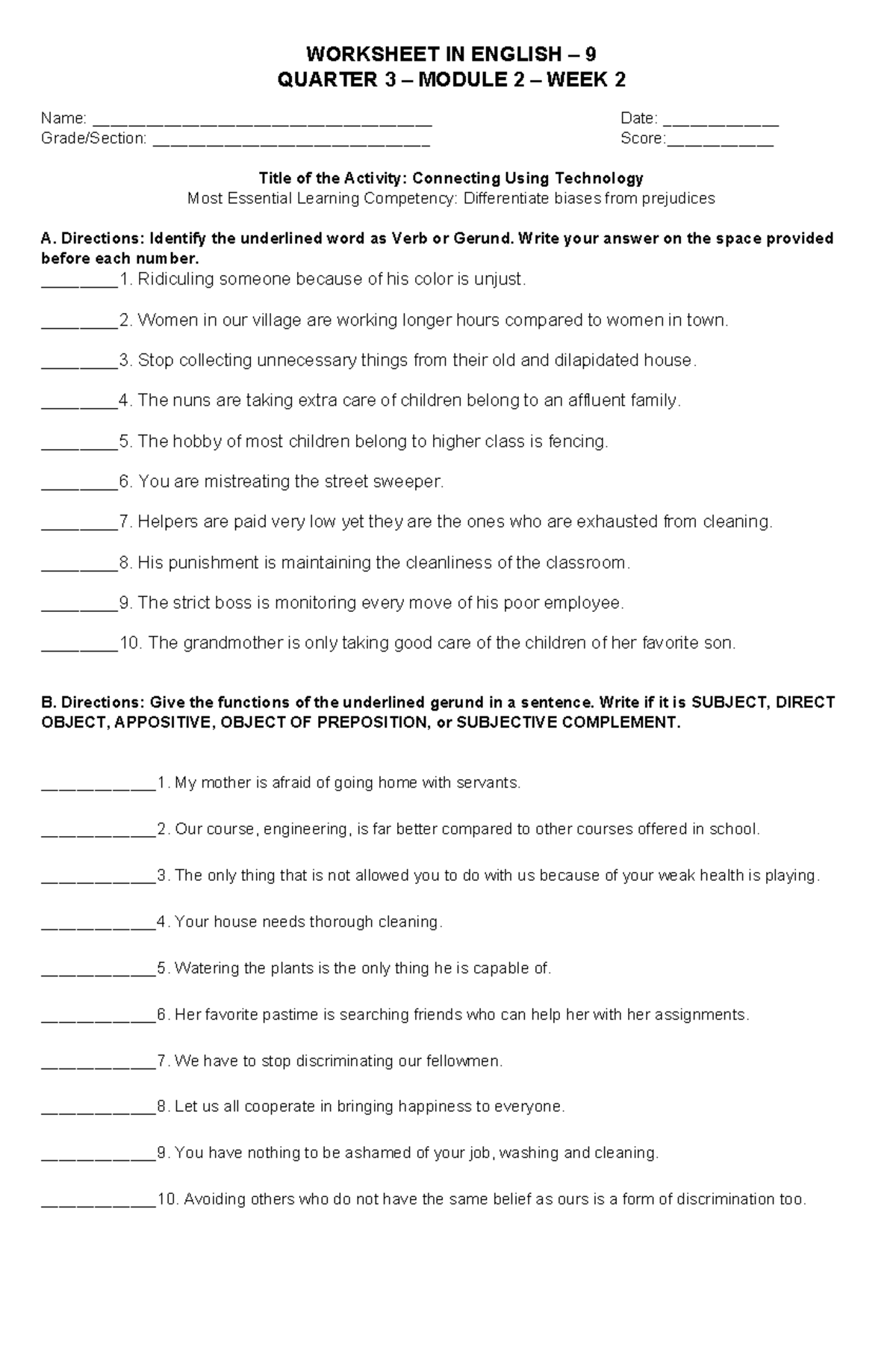 Worksheet IN English 9 - WORKSHEET IN ENGLISH – 9 QUARTER 3 – MODULE 2 ...