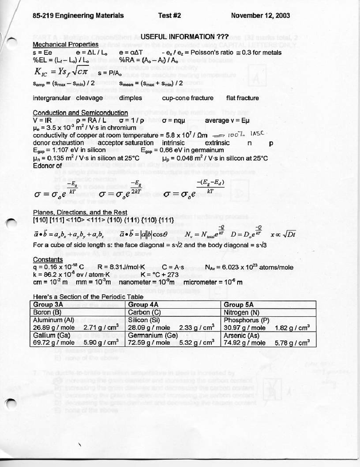 Midterm 2a 2 April 2015, questions and answers - 85-219 Engineering ...