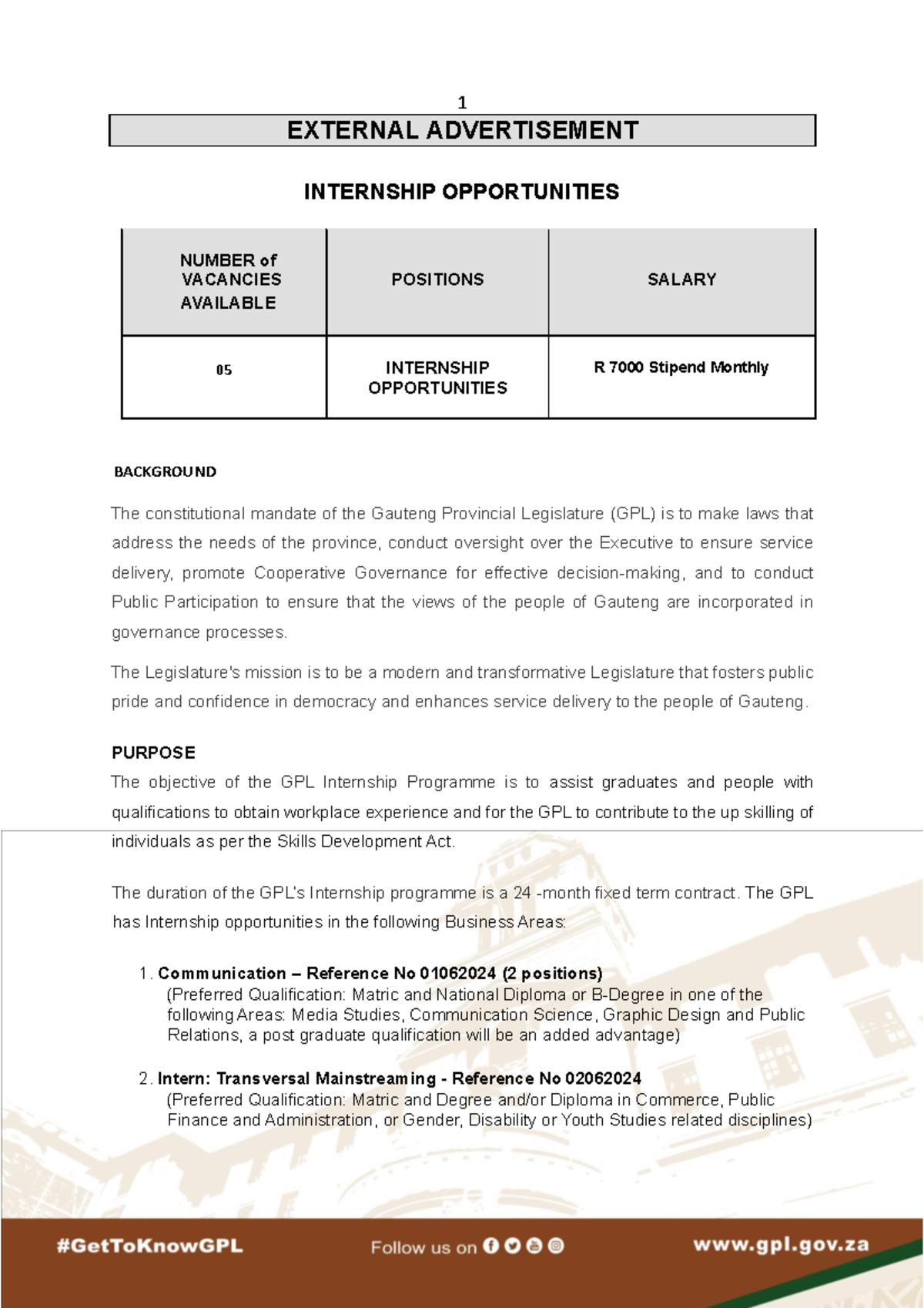 Intern-Advert GPL-Website - 1 EXTERNAL ADVERTISEMENT INTERNSHIP ...