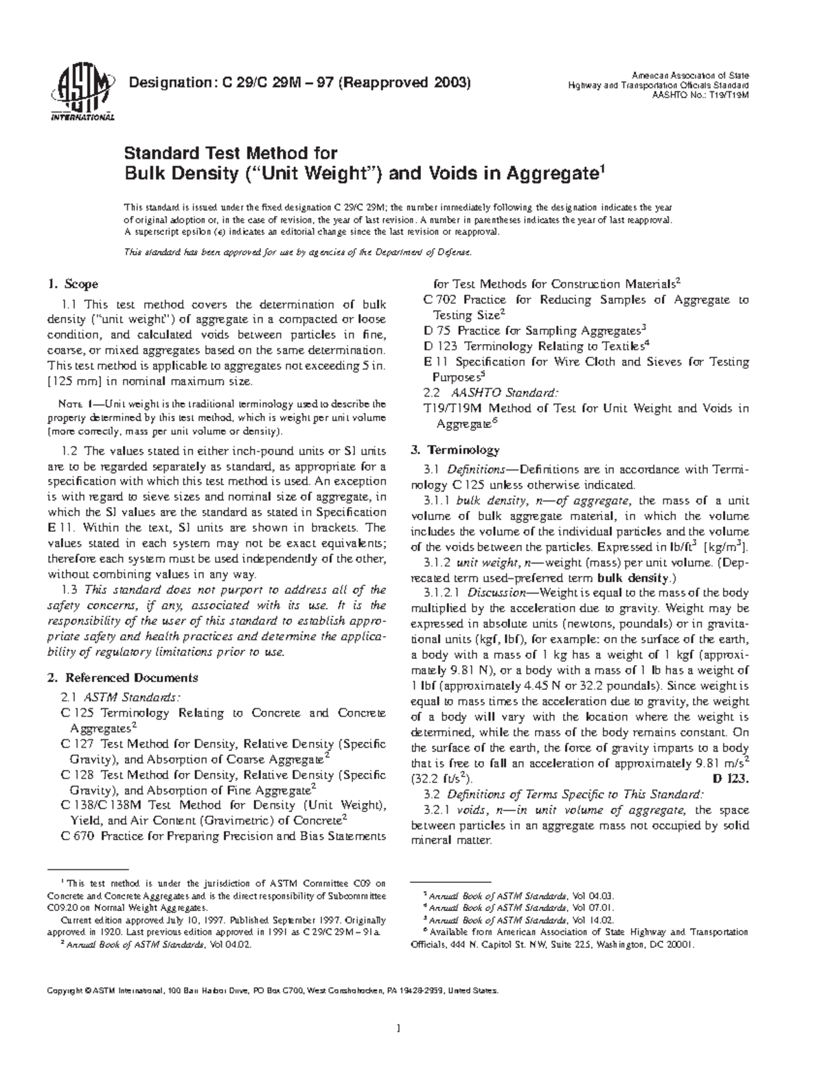 C 29 - C 29M - 97 R03 QZI5L0MYOU0 - Designation: C 29/C 29M – 97 ...