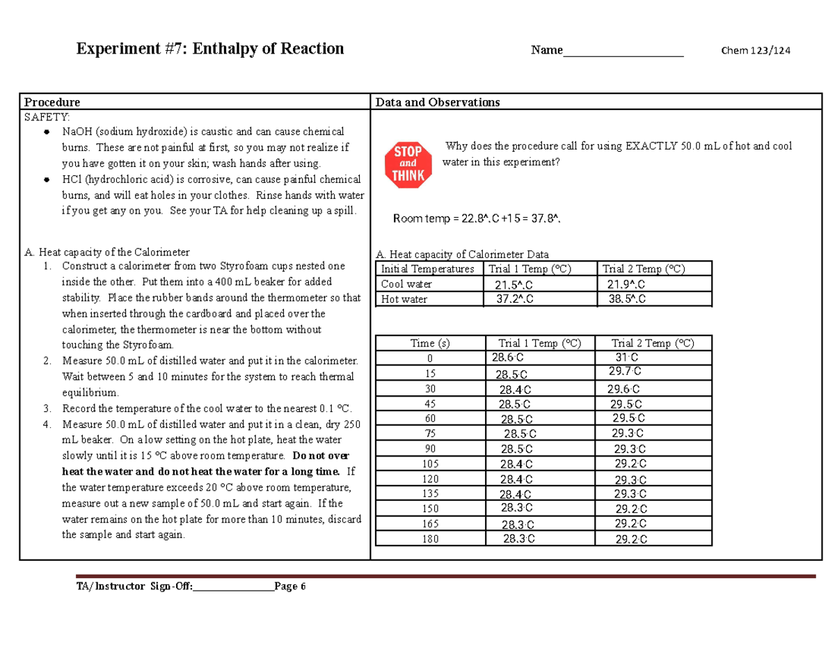 Kami Export - Exp. 7- Enthaply of Reaction Fall 2022 - Procedure Data ...