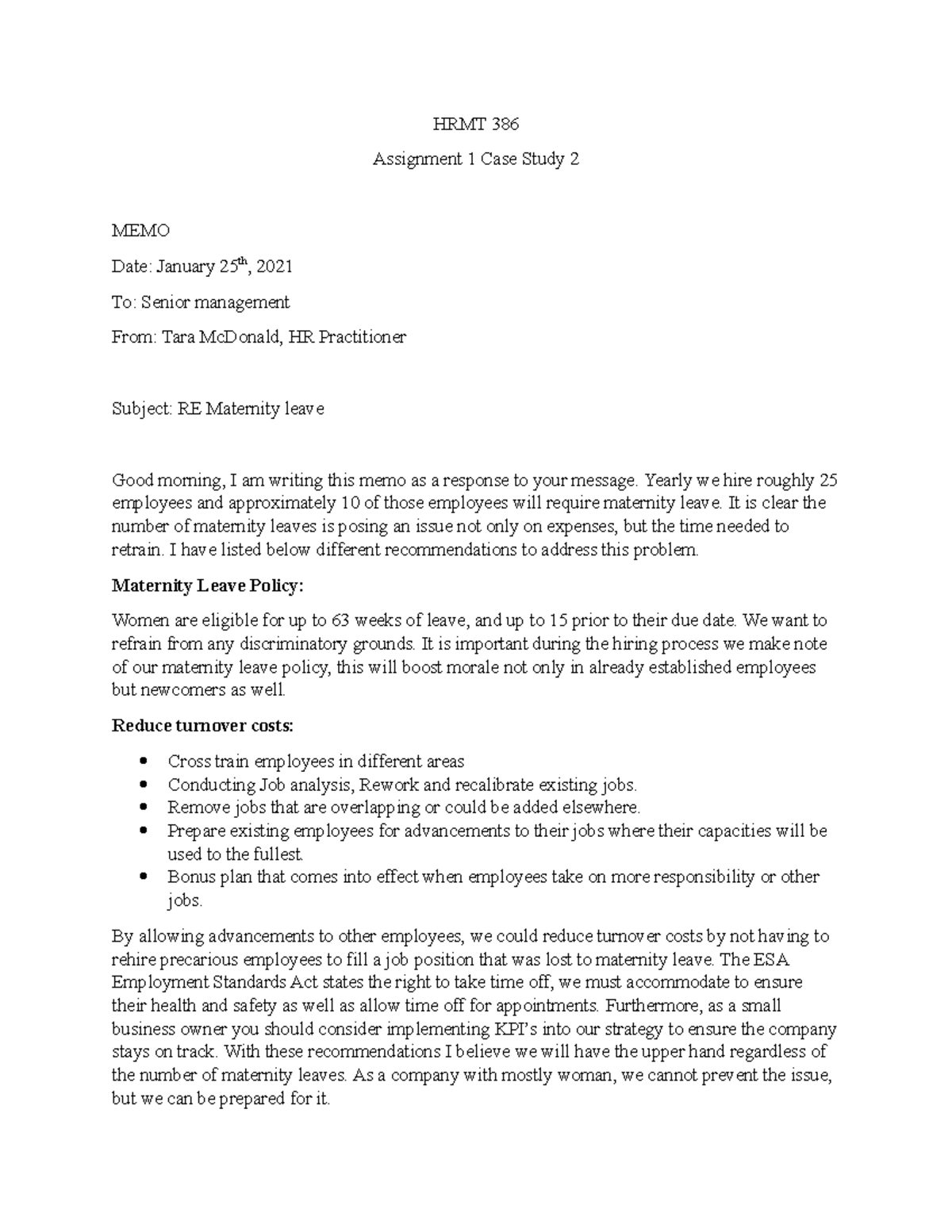 Casestudy 2 - written assignment 2 case study example - HRMT 386 ...