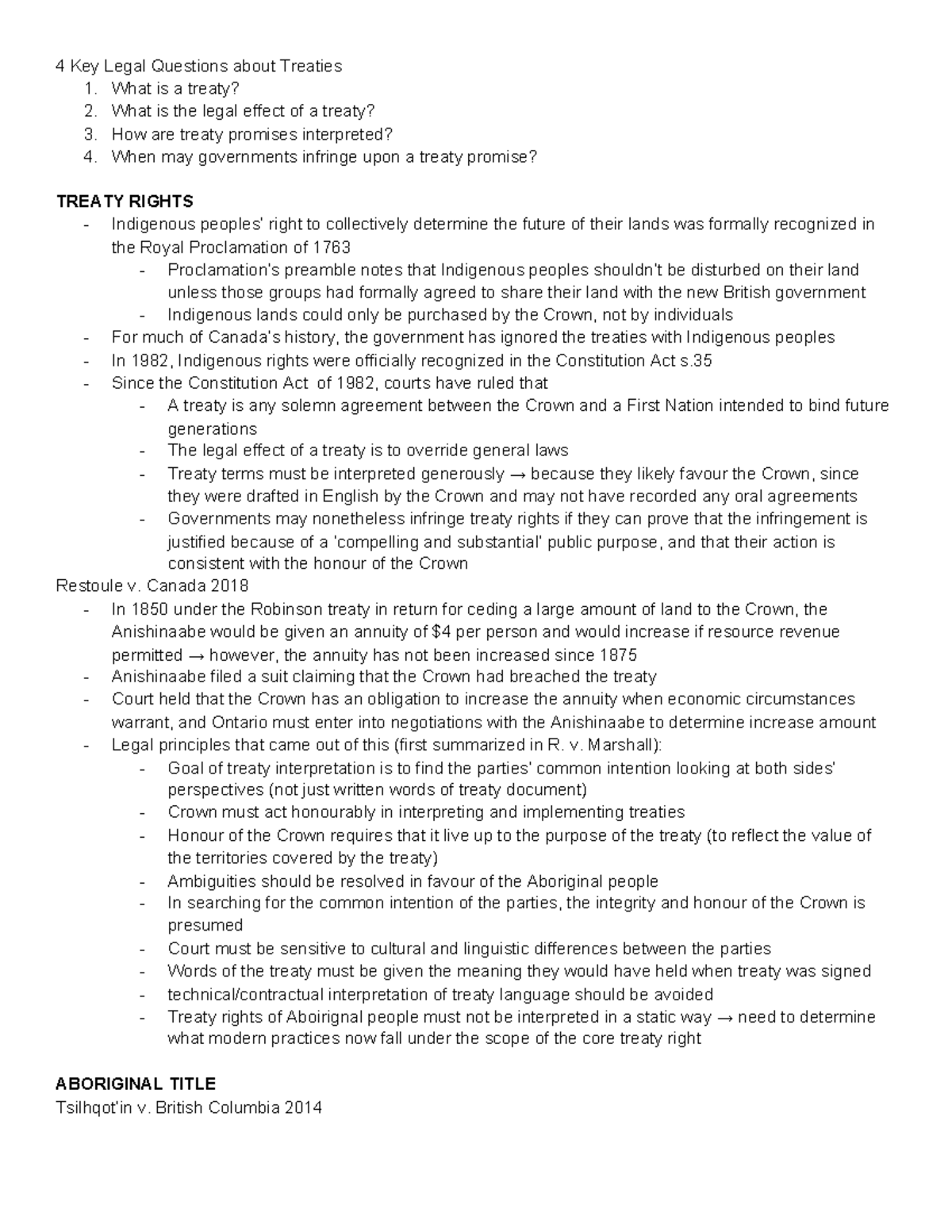 2101 - Indigenous persons law - 4 Key Legal Questions about Treaties 1 ...