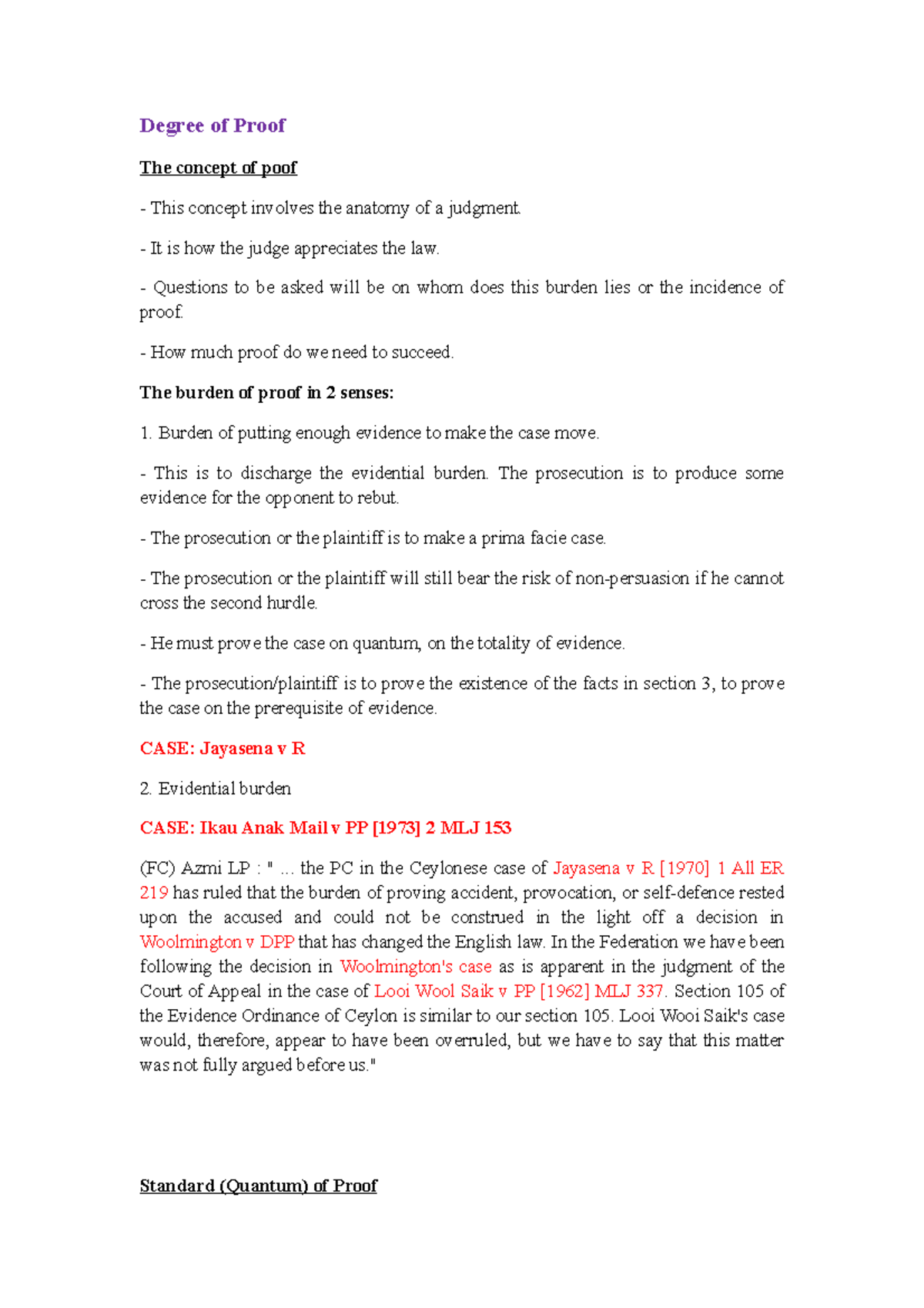 Degree of Proof - Evidence I - Degree of Proof The concept of poof This ...