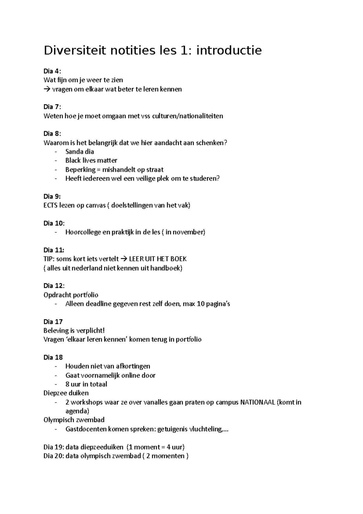 Diversiteit notities les 1- introductie - .. Dia 19: data diepzeeduiken (1 moment = 4 uur) Dia ...