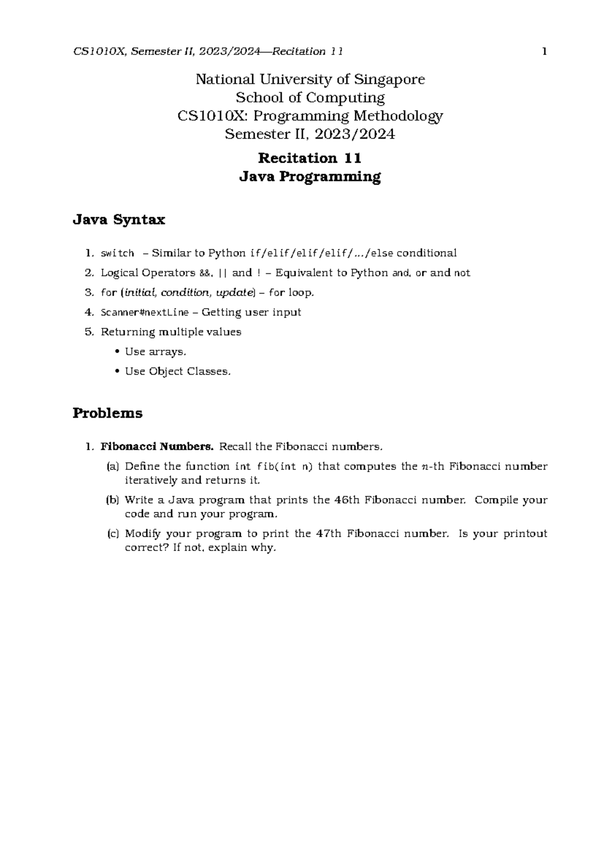 Rec11 - CS1010X, Semester II, 2023/2024—Recitation 11 1 National University of Singapore School ...