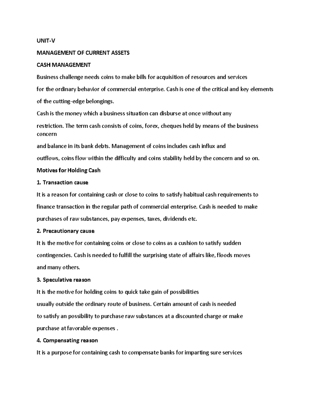 Financial Management Module 5 PART 1 - UNIT-V MANAGEMENT OF CURRENT ...