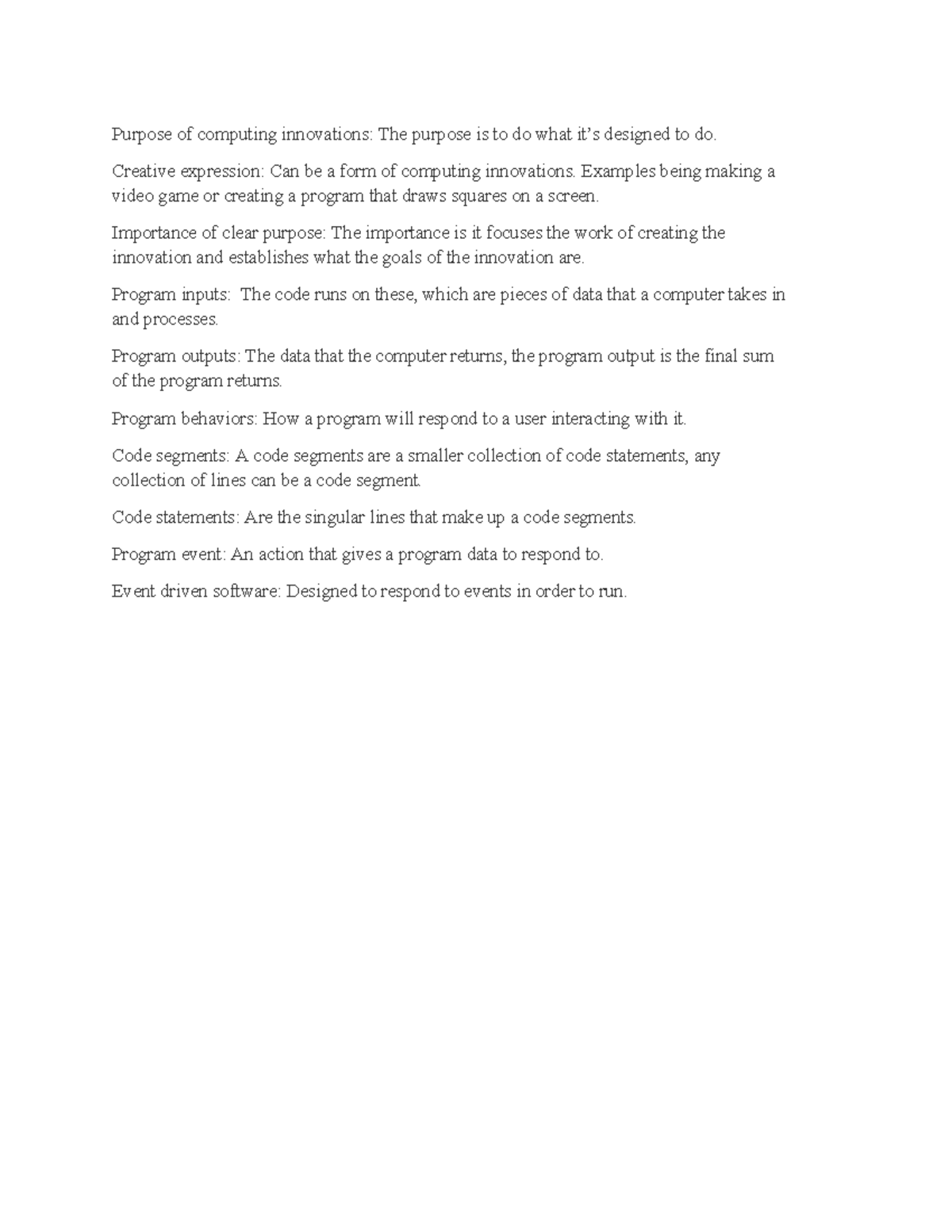 1.2 Terms Summaries - Purpose of computing innovations: The purpose is ...