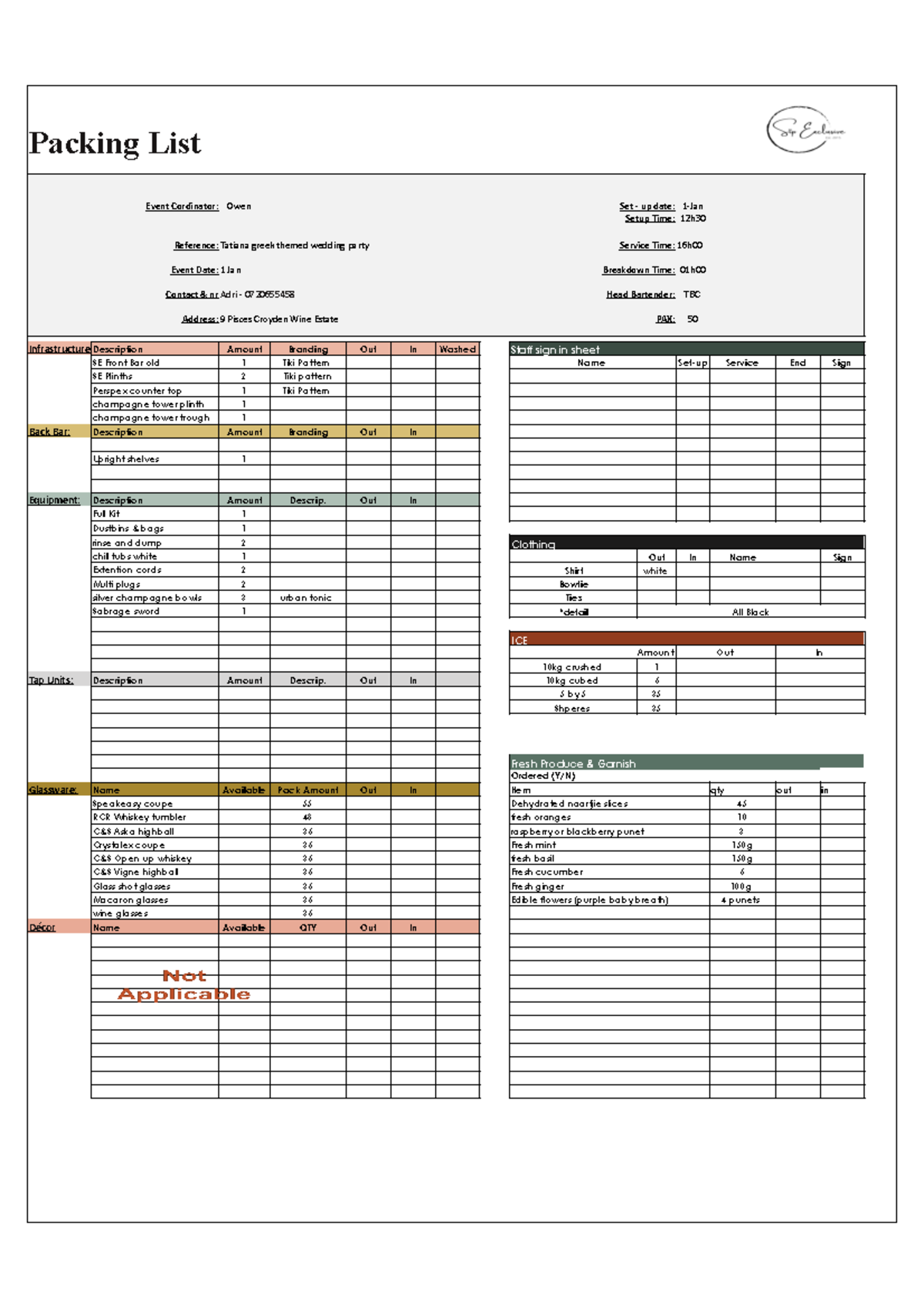 Packing List Template October 2022.xlsx - Tatiana Greek Themed Wedding ...