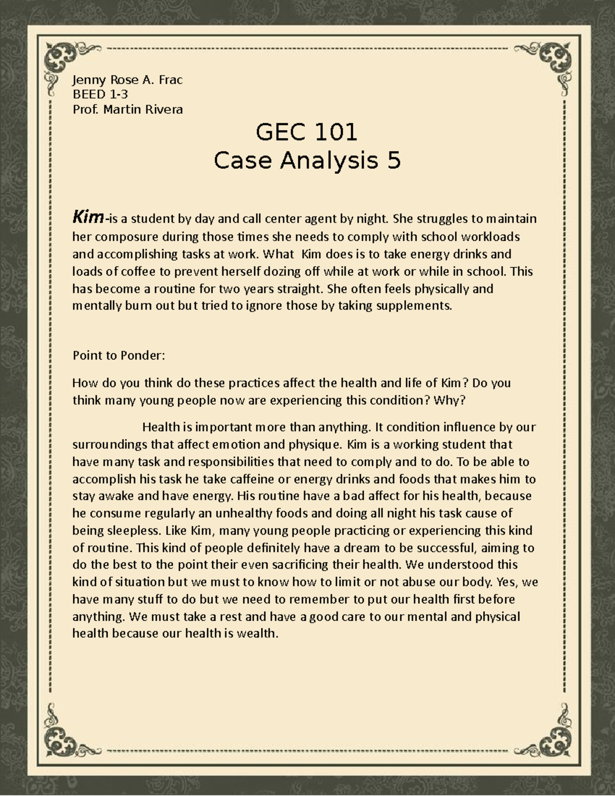 5 Case Analysis - EDUCATION - Jenny Rose A. Frac BEED 1- Prof. Martin ...
