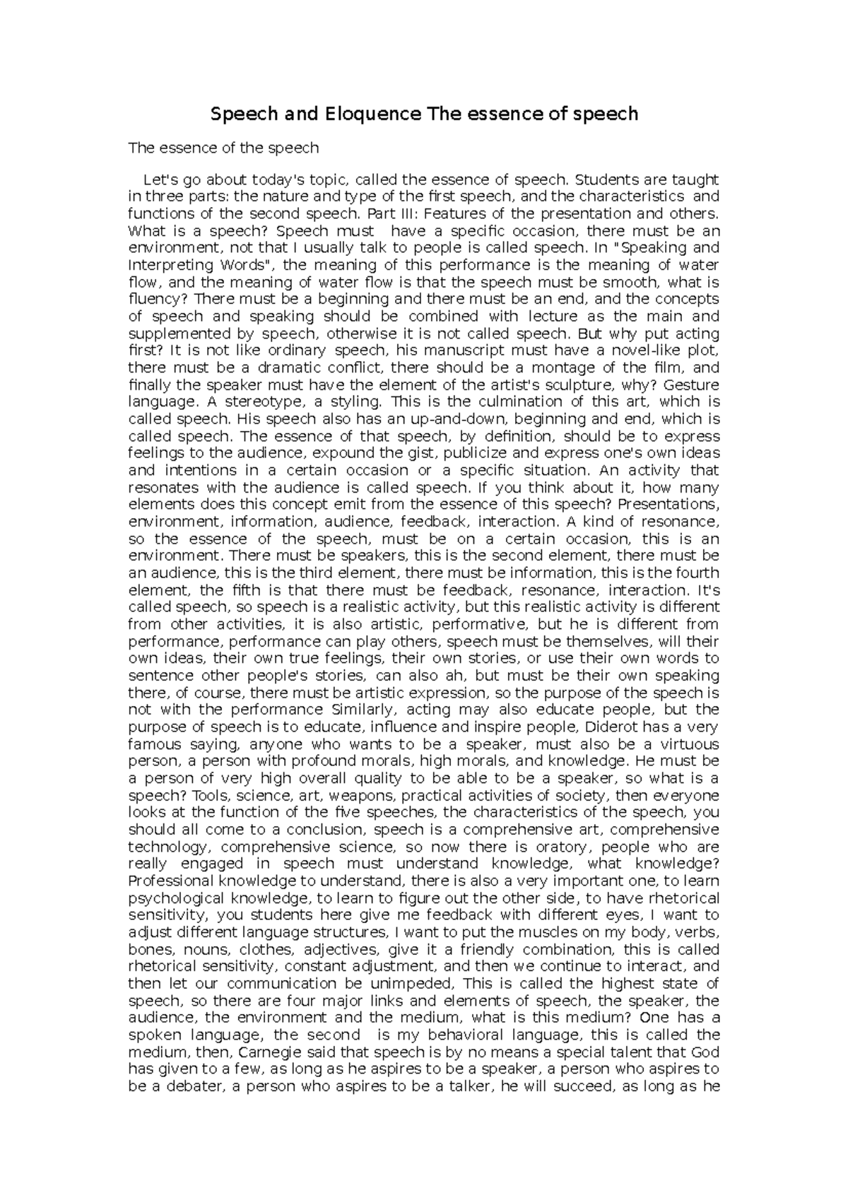 COMM 111-Speech and Eloquence The essence of speech - Speech and ...