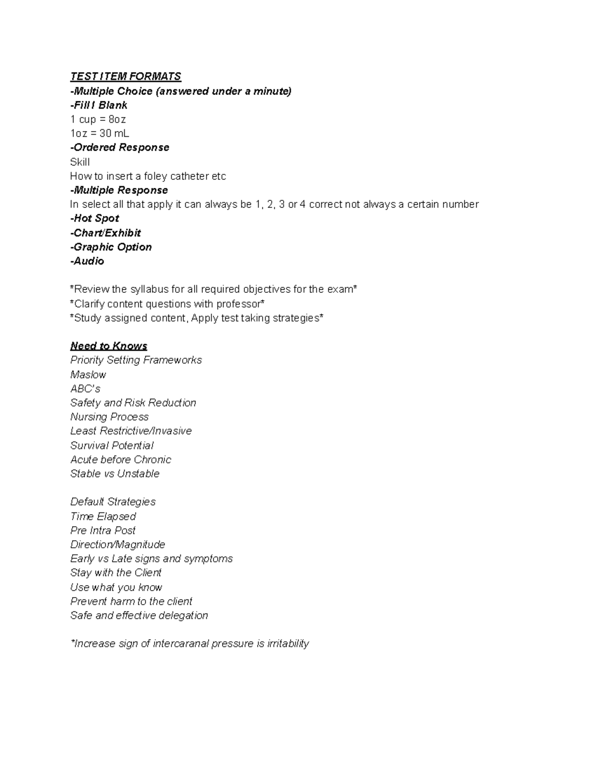 ATI Taking Notes - See the above Title. - TEST ITEM FORMATS -Multiple ...