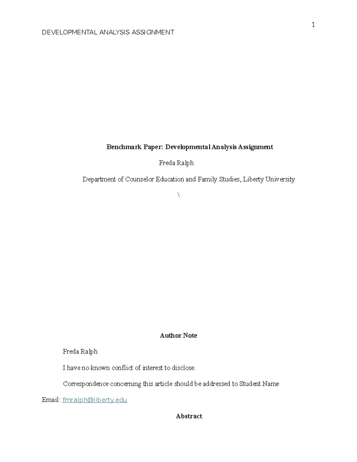 Development analysis - n/a - DEVELOPMENTAL ANALYSIS ASSIGNMENT ...
