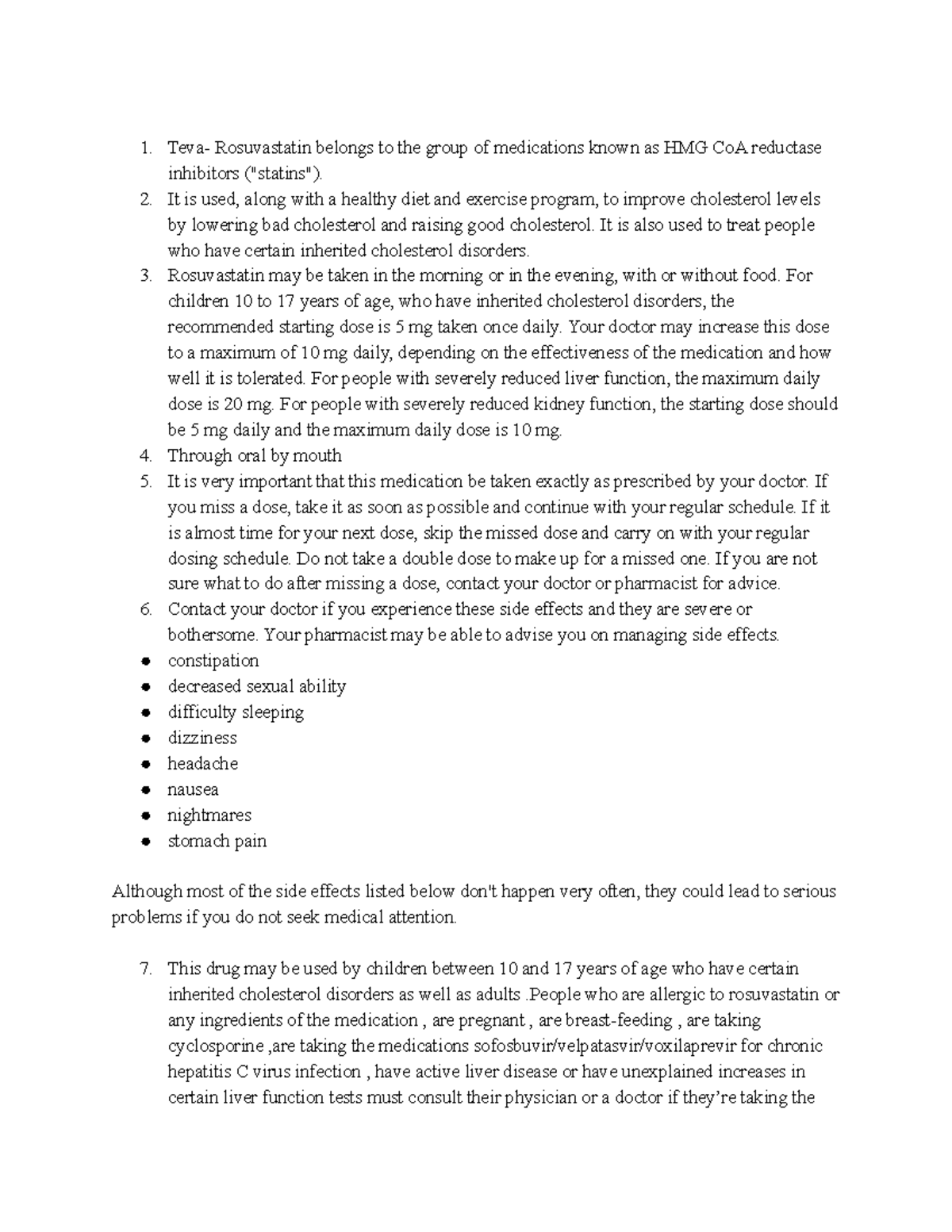 Module 10 part 2 - Notes - Teva- Rosuvastatin belongs to the group of ...