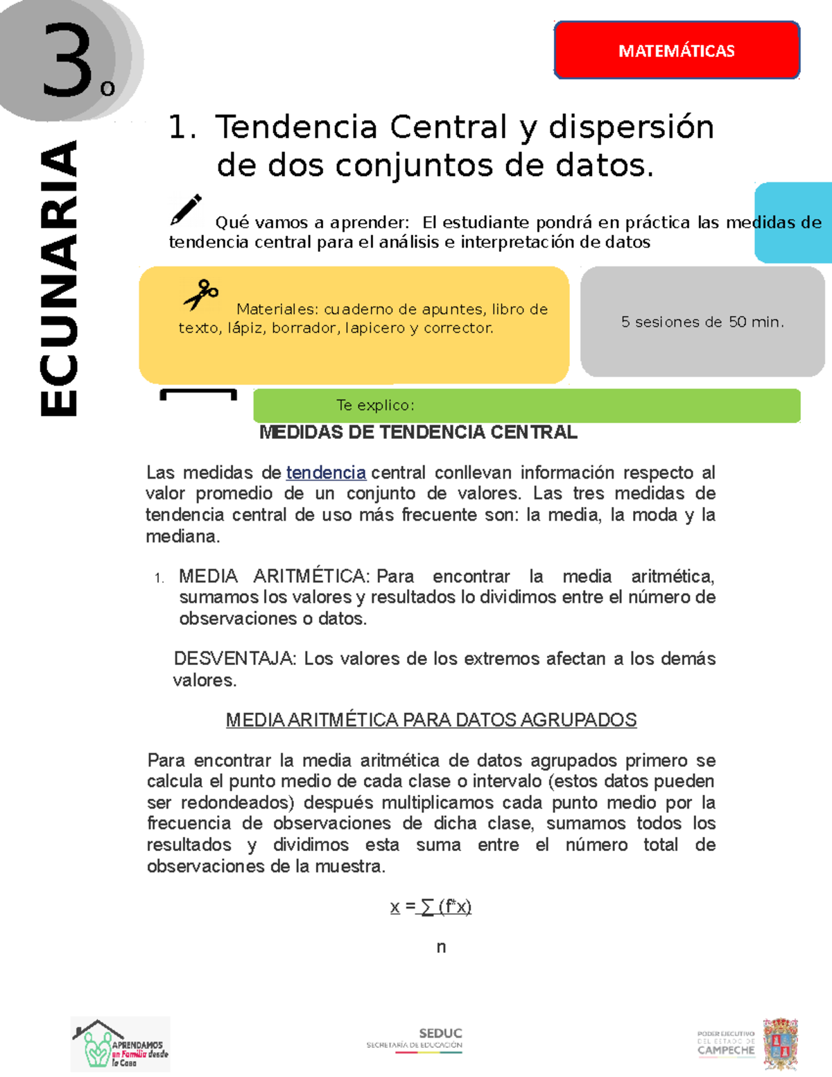 Ficha 17, matematicas 3A y 3B mtro Miguel - 1. Tendencia Central y ...