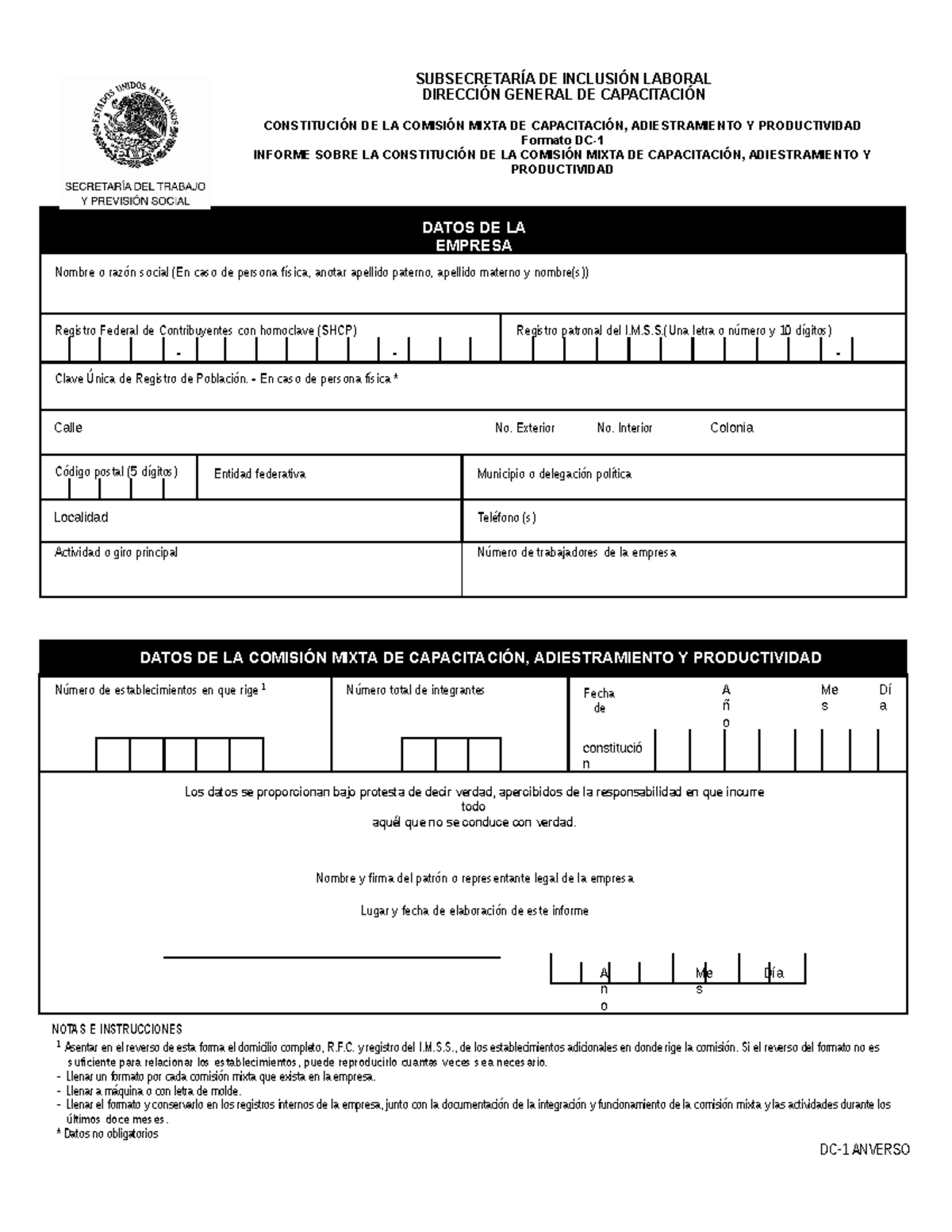 DC-1 - Formato para visita de inspeccion DC1 - SUBSECRETARÍA DE ...