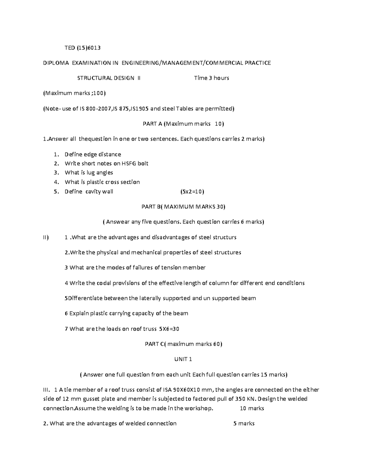 CE S6 6013 - Questions - TED (15) DIPLOMA EXAMINATION IN ENGINEERING ...