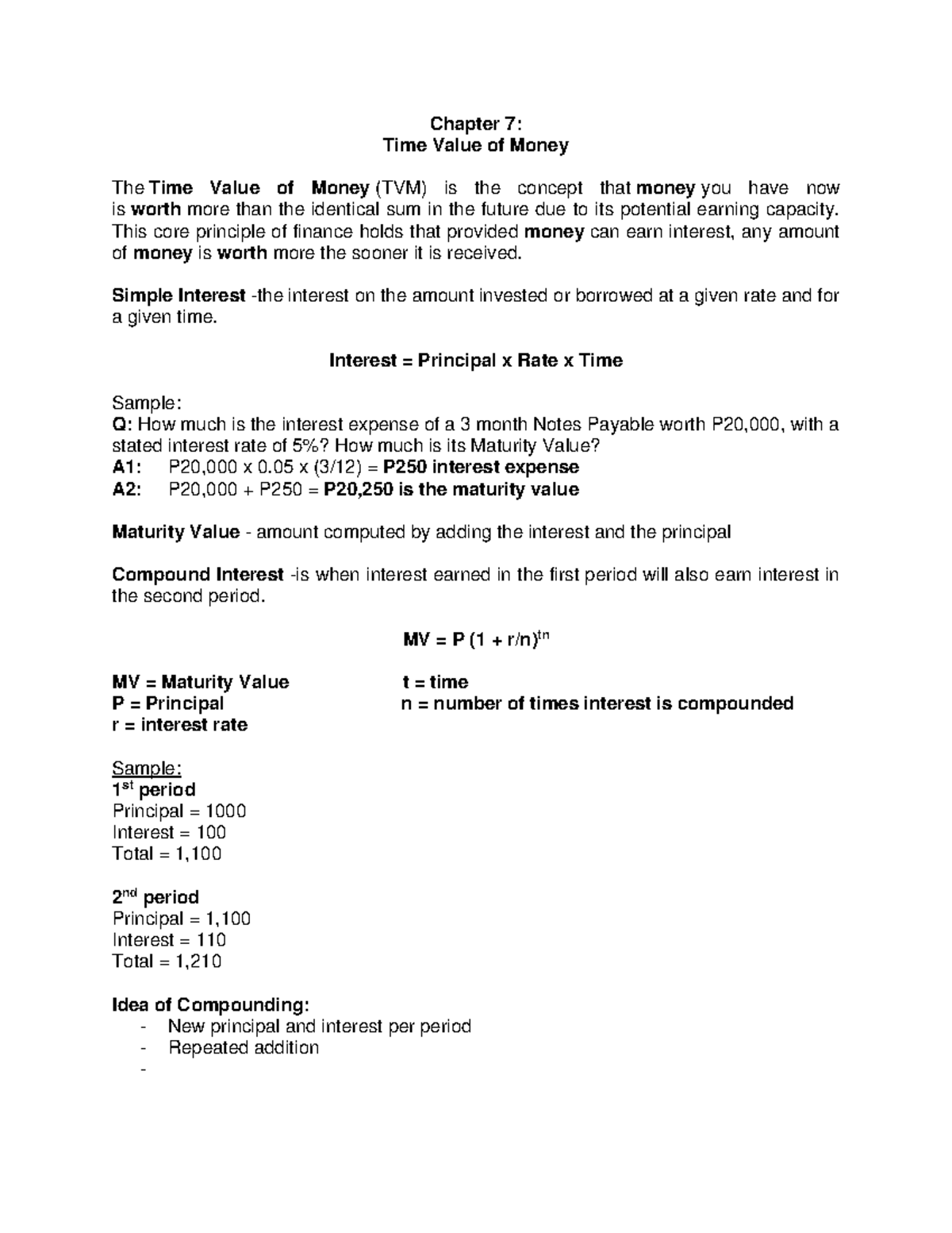 FM Chapter-7 - Summary BS Accountancy - Chapter 7: Time Value of Money The Time Value of Money ...