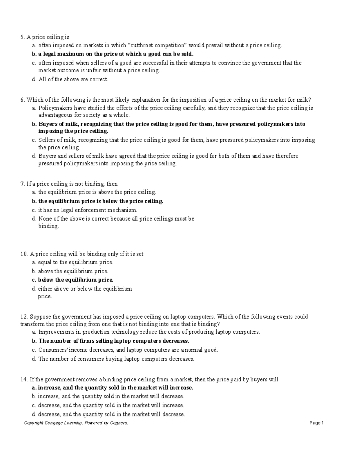 Sec 6.1 MC Controls on Prices - 5. A price ceiling is a. often imposed on markets in which - Studocu