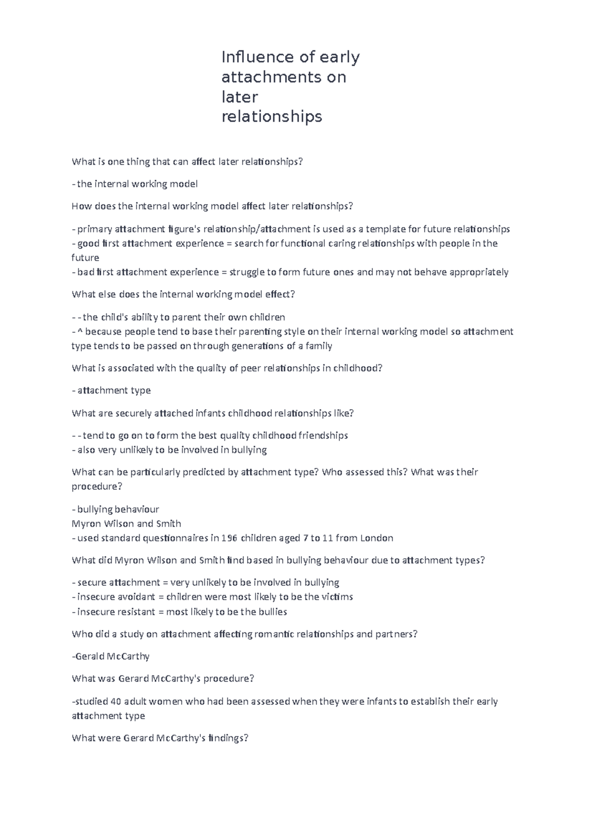 Influence question for alevel - Influence of early attachments on later ...