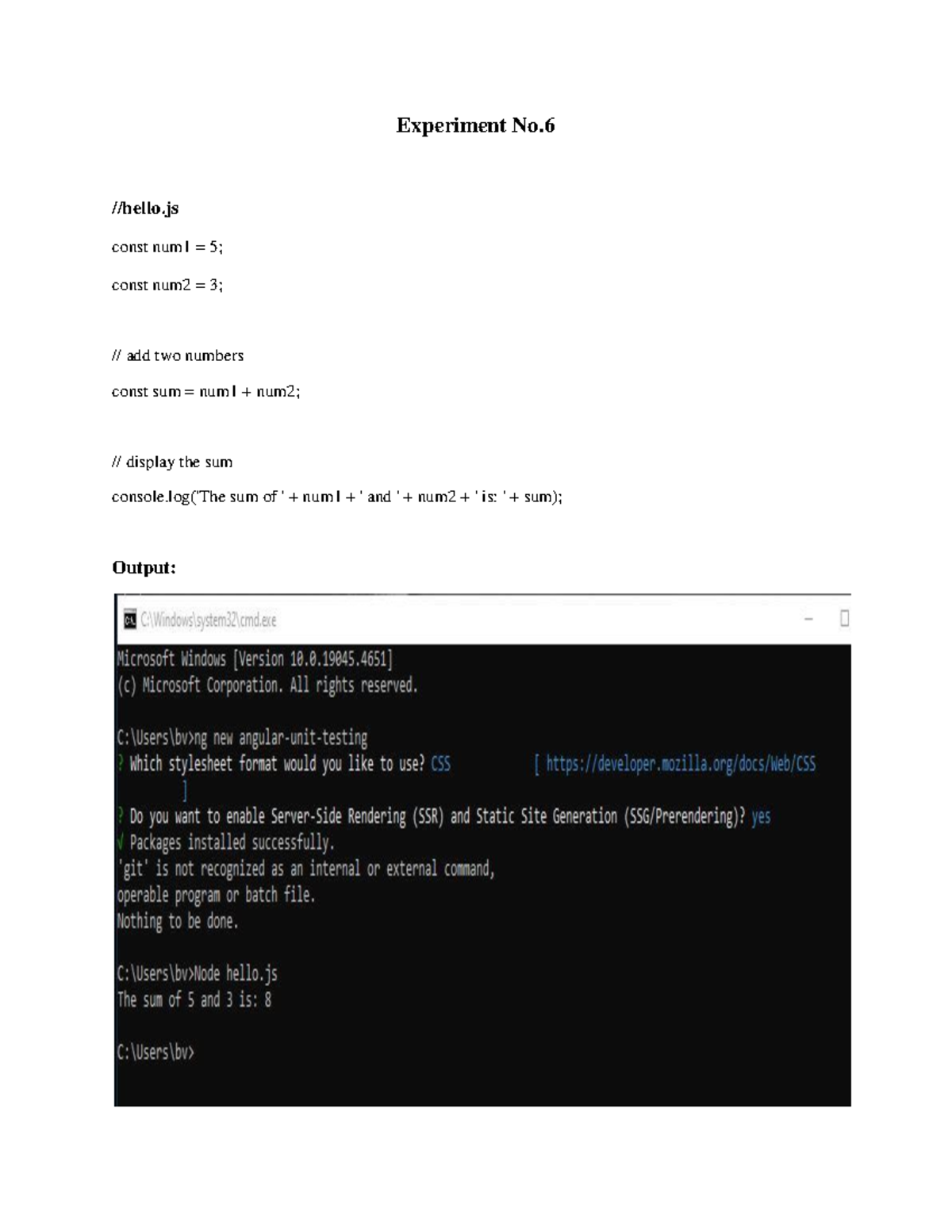 EXP6,7 - Experiment - Computer engineering - Experiment No. hello const num1 = 5; const num2 = 3 ...