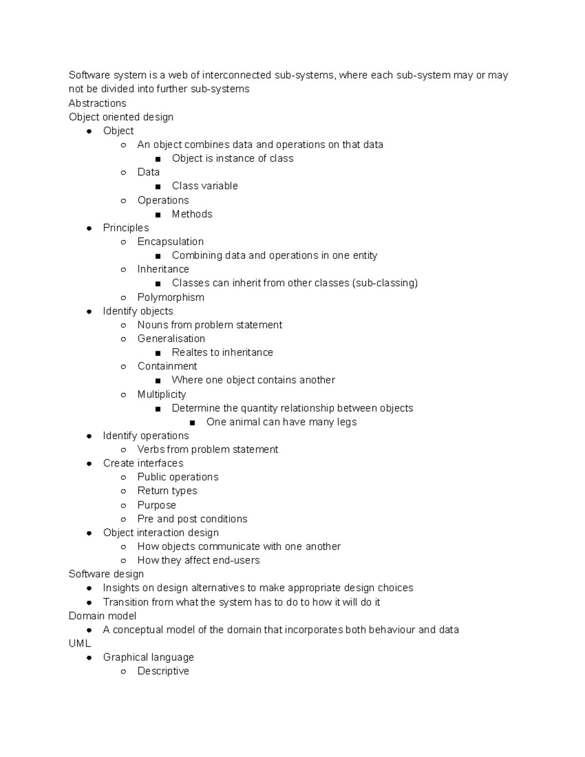 Object Orrientated Software Engineering Bullet Pointed Key Concepts 2019 2020 Software System