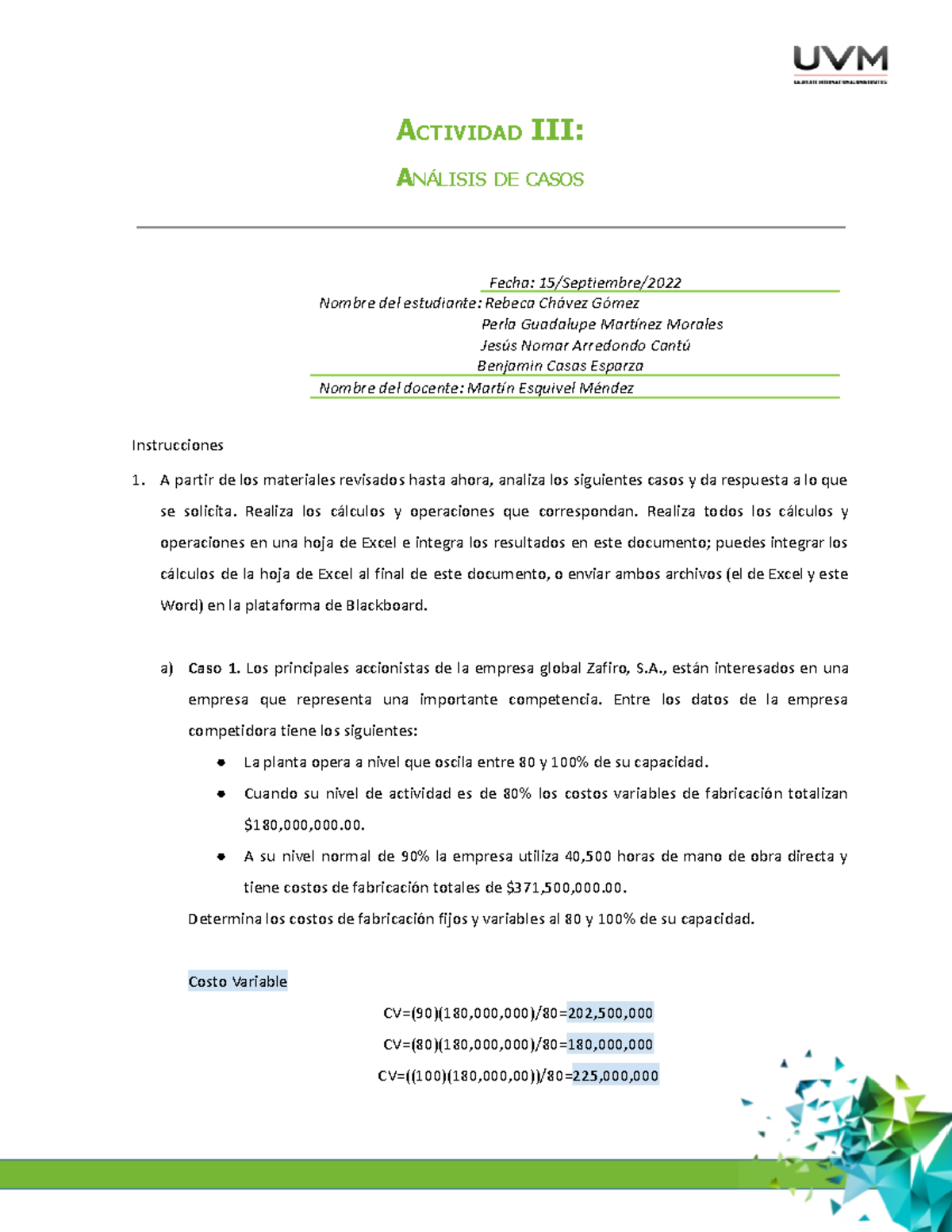 A3 Contabilidad Administrativa - ACTIVIDADIII: ANÁLISIS DE CASOS Fecha ...