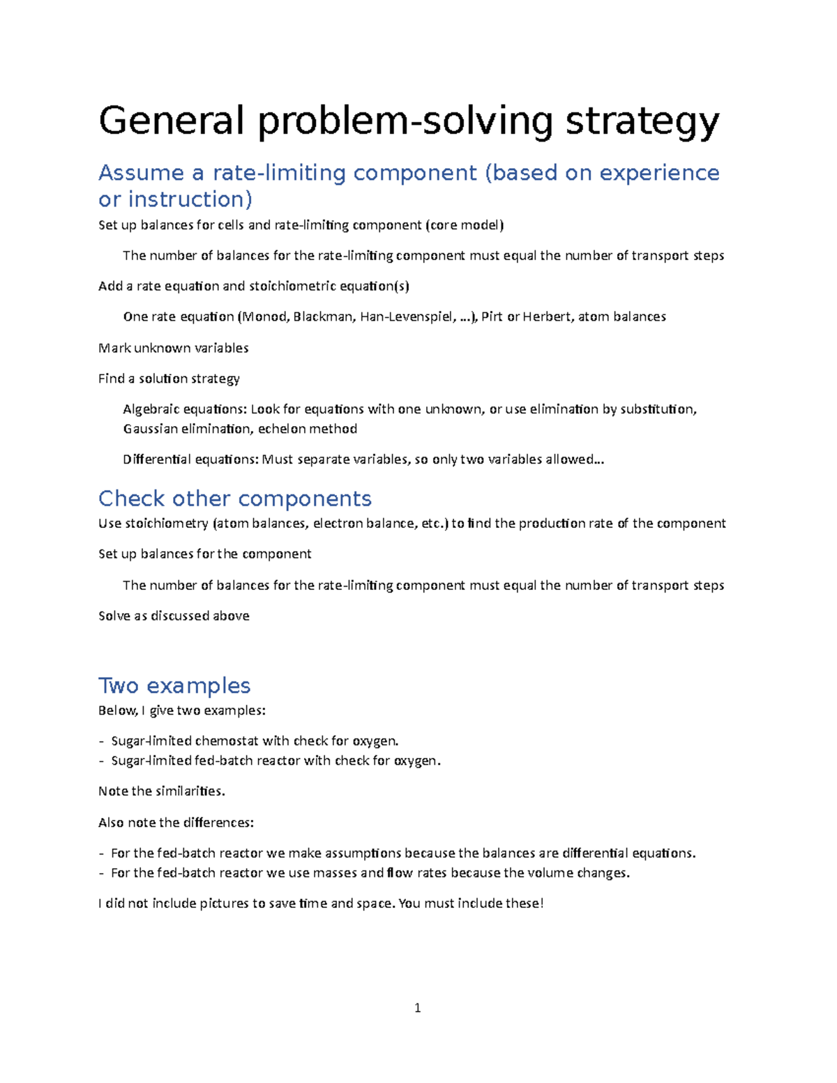 General problem-solving strategy - ..), Pirt or Herbert, atom balances ...