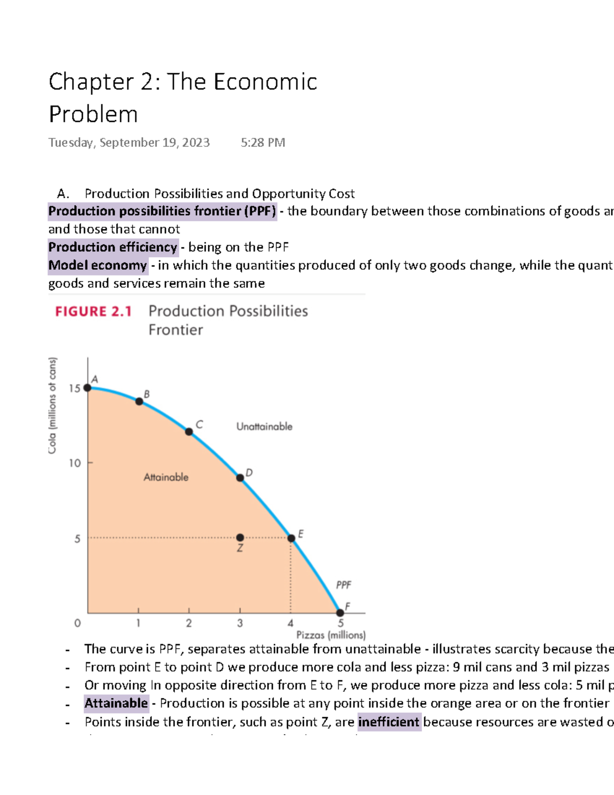 Chapter 2 The Economic Problem - A. Production Possibilities and ...