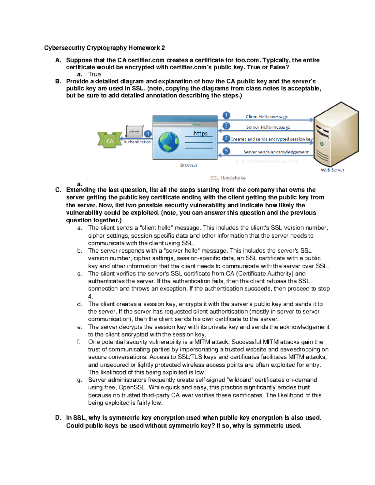 Cryptography Homework Part 2 - Cybersecurity Cryptography Homework 2 A ...