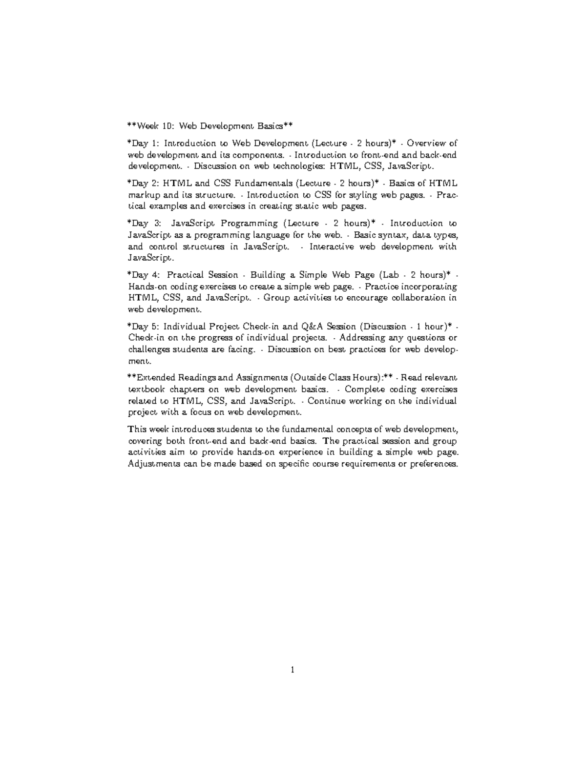 Week 10 Web Development Basics - Week 10: Web Development Basics Day 1: Introduction to Web ...