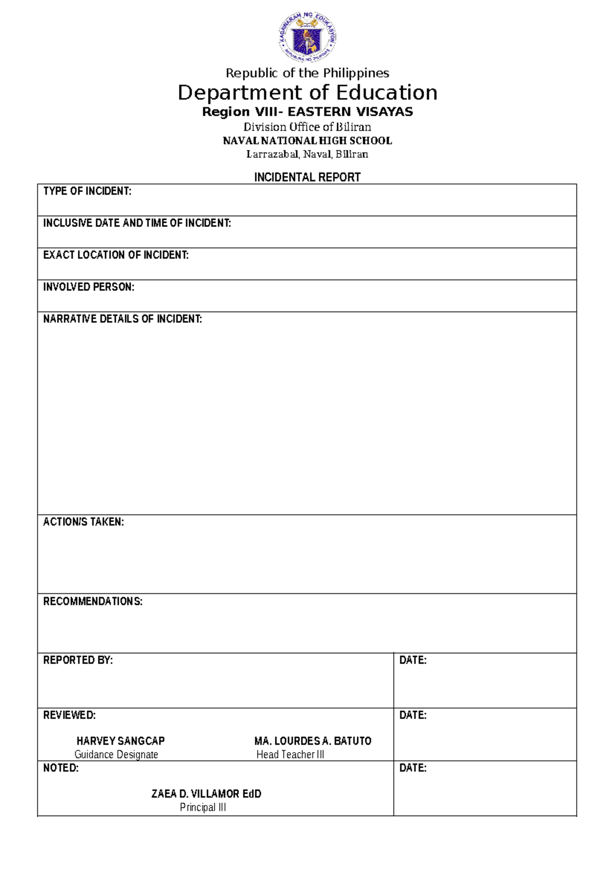 Incident- Report-FORM - Republic of the Philippines Department of ...