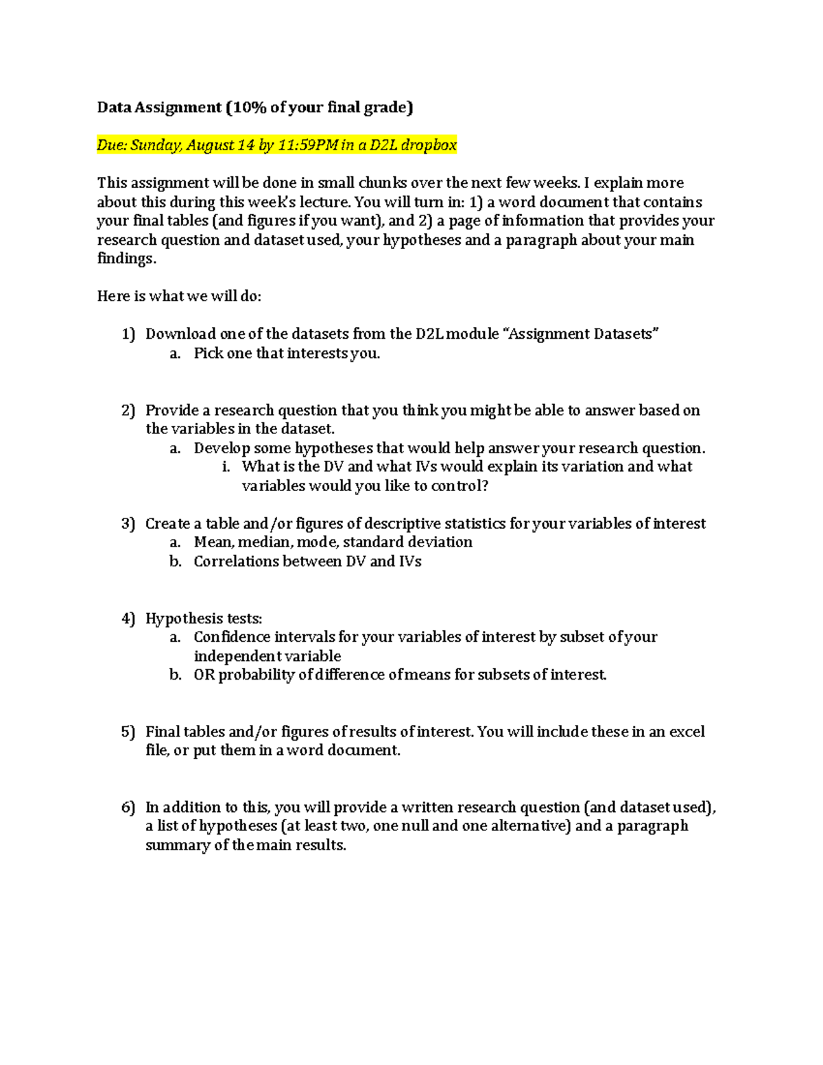 Final Data Assignment - Data Assignment of your final grade) Due ...