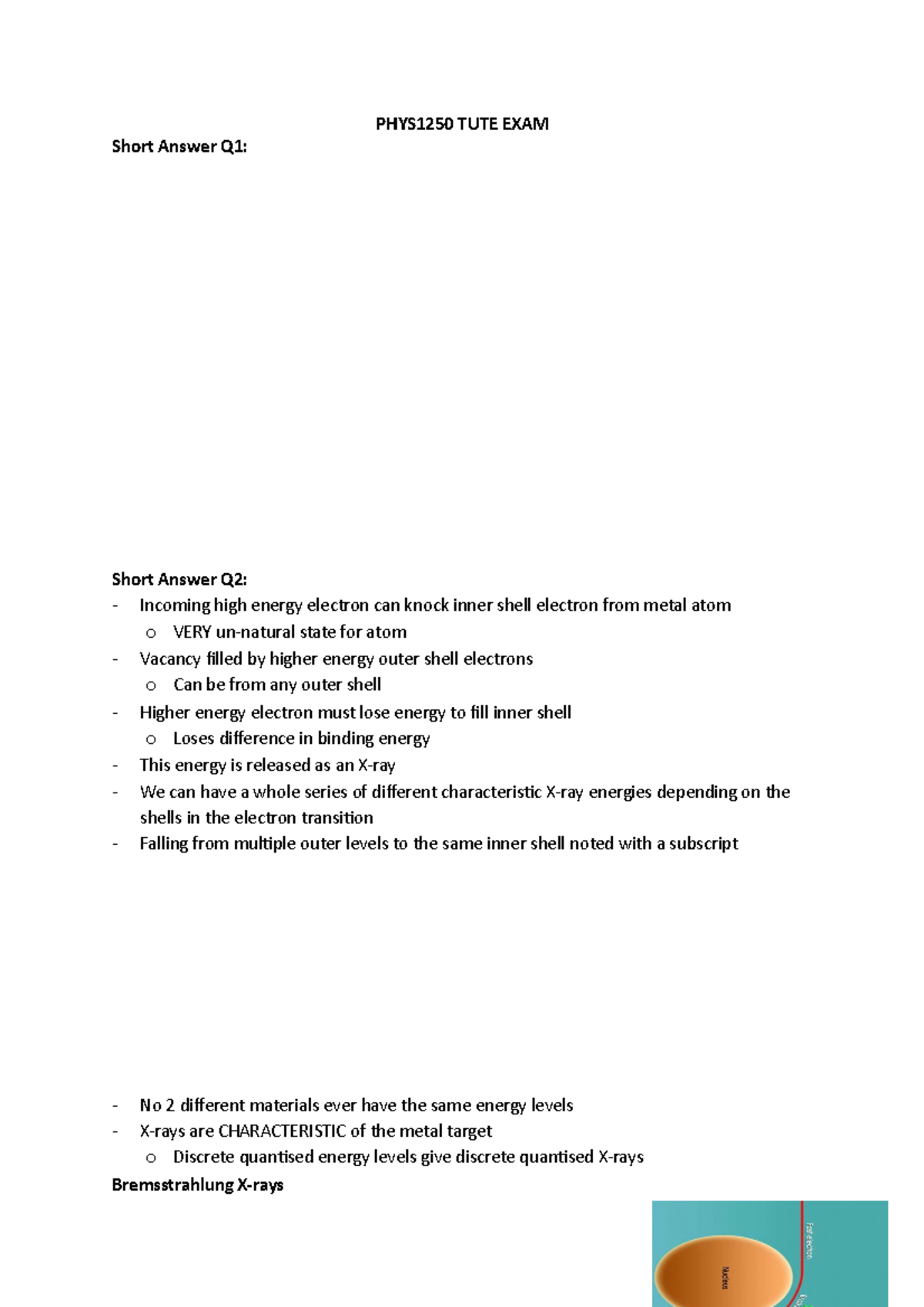 Sample/practice exam 2017, questions - PHYS1250 TUTE EXAM Short Answer ...