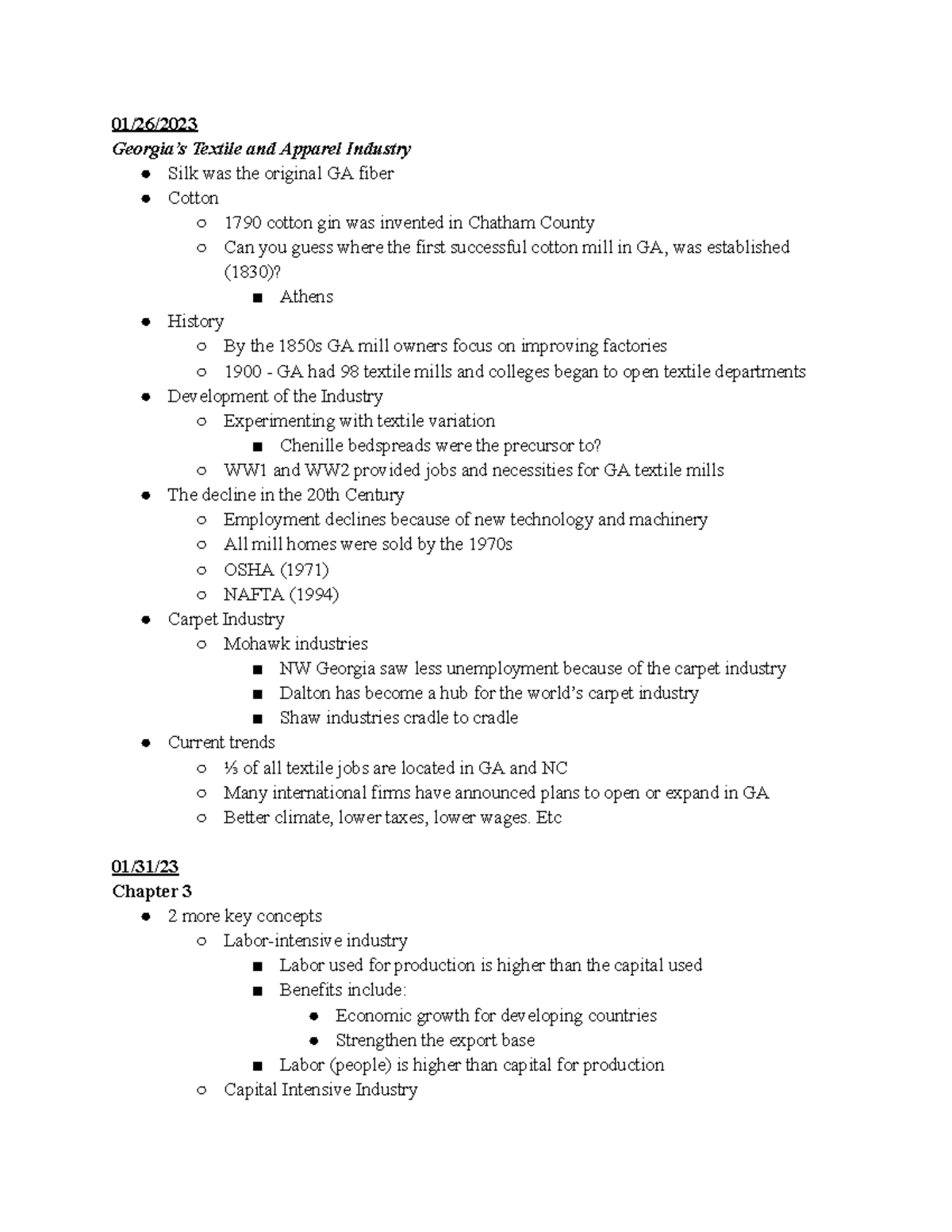 TXMI 4520 - Lecture Notes - 01/26/ Georgia’s Textile and Apparel ...