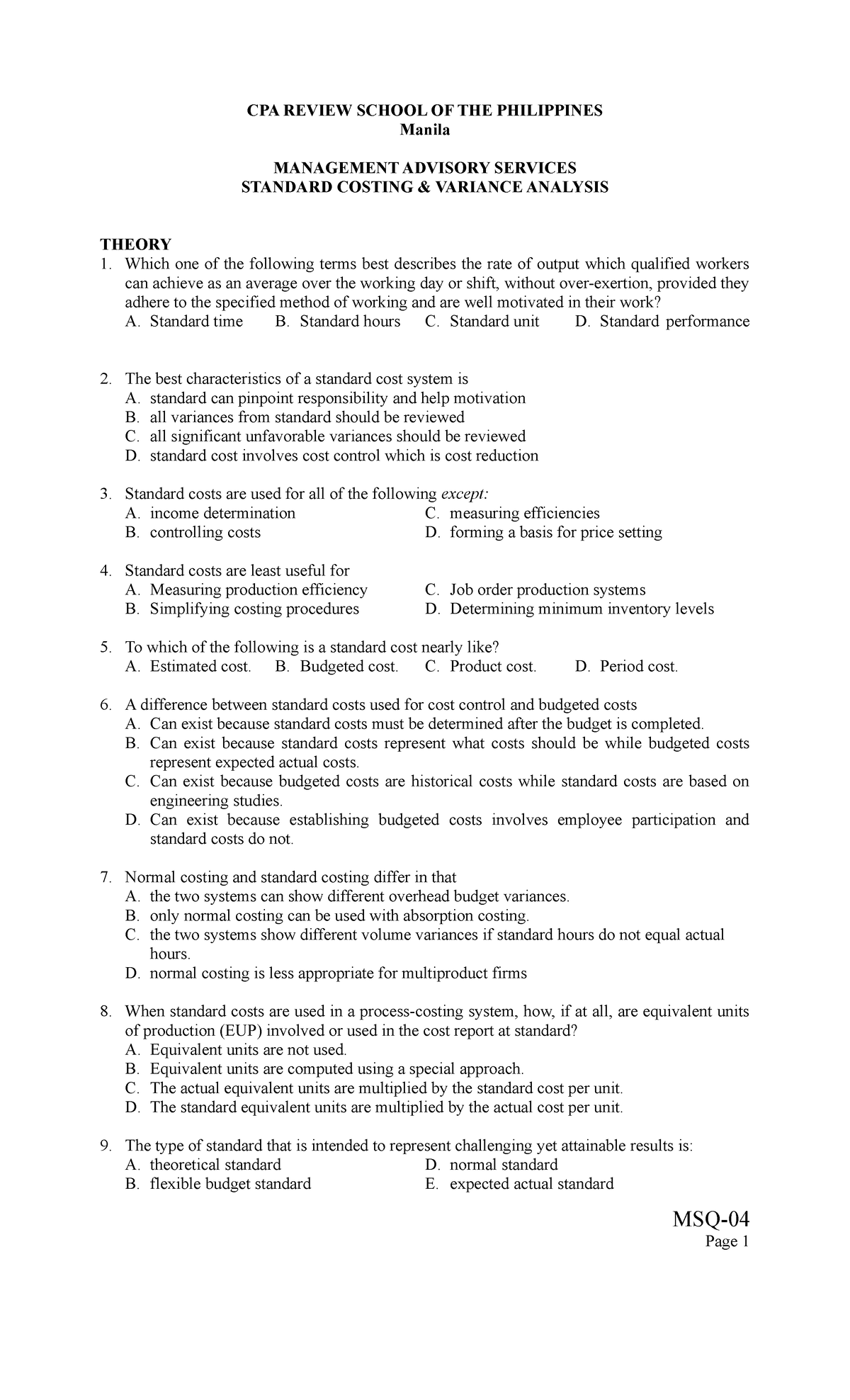 Standard Costs And Variance Analysis Accountancy StuDocu