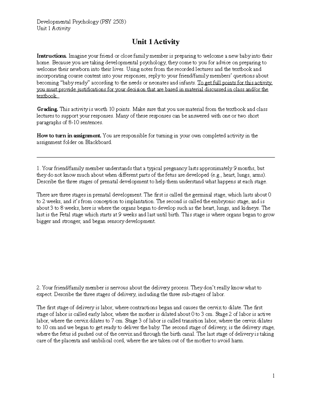 Unit 1 Activity Summer 2022 - Developmental Psychology (PSY 2503) Unit ...