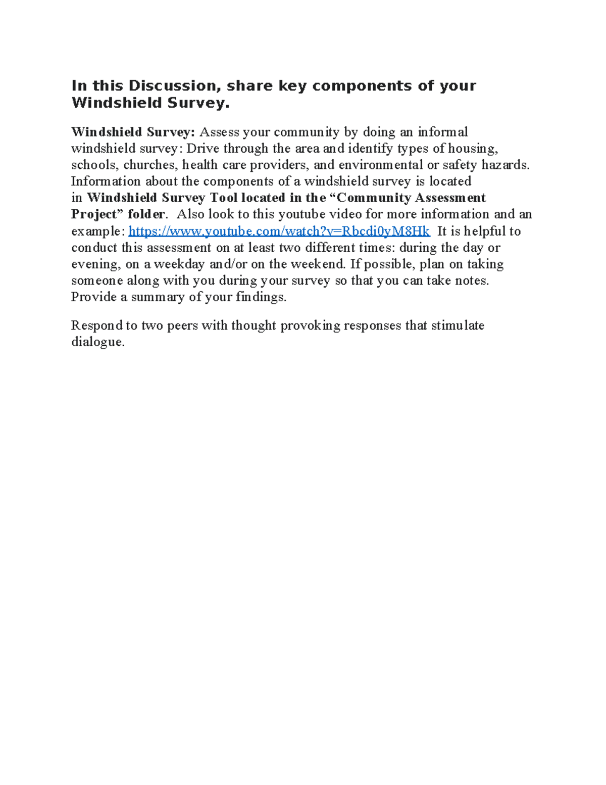 Windshield Survey Tool-1 - In this Discussion, share key components of ...