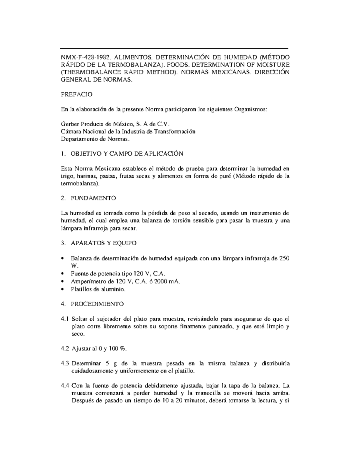 NMX-F-428-1982 Termobalanza - NMX-F-428-1982. ALIMENTOS. DETERMINACIÓN ...