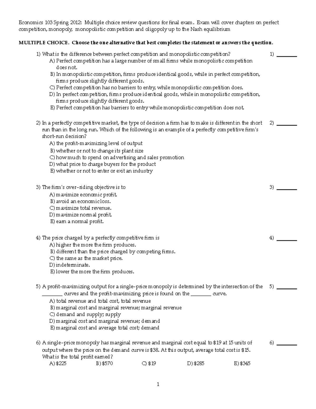 8112072437626649 chapter 14 doc - Economics 103 Spring 2012: Multiple ...