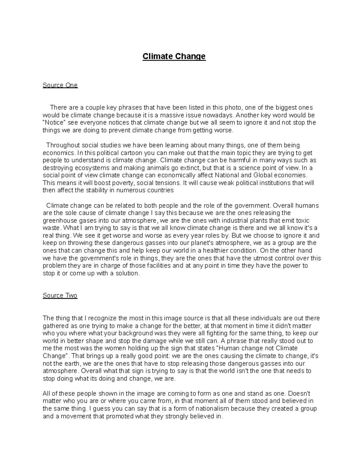 Writting Assingment - Writing assignment regarding climate change, and ...