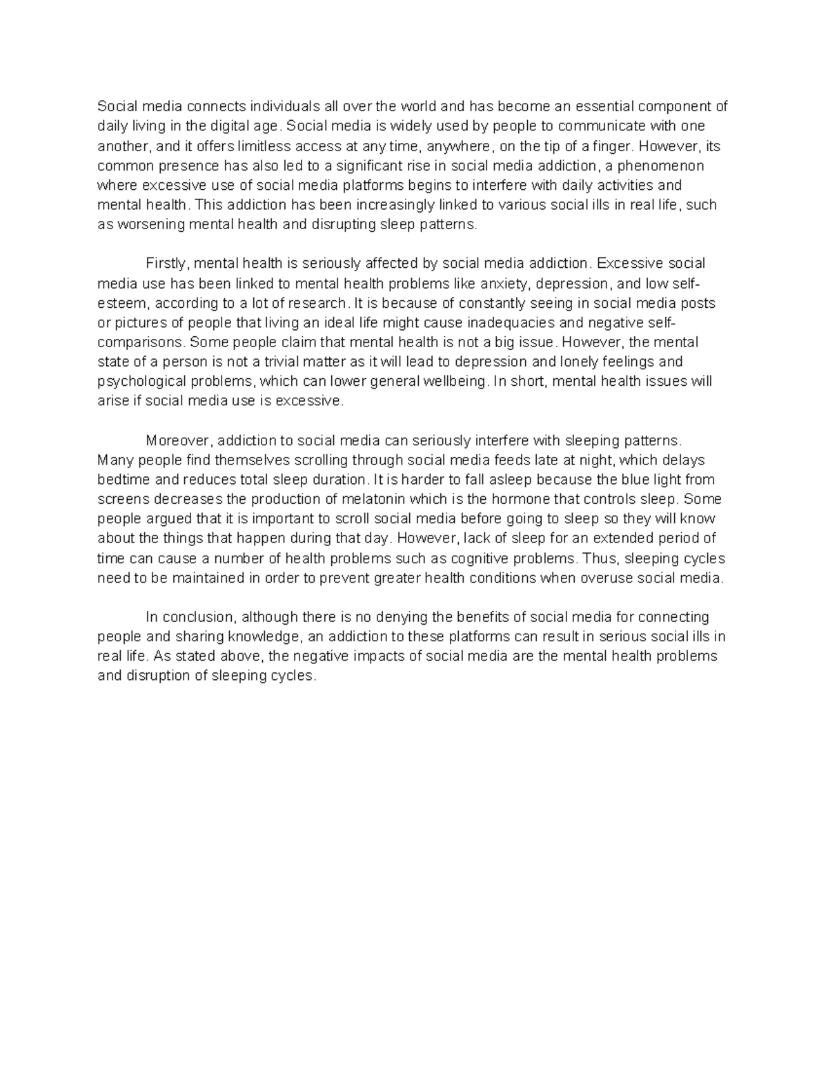 Argumentative essay - Aiman Hakimi - Social media connects individuals ...