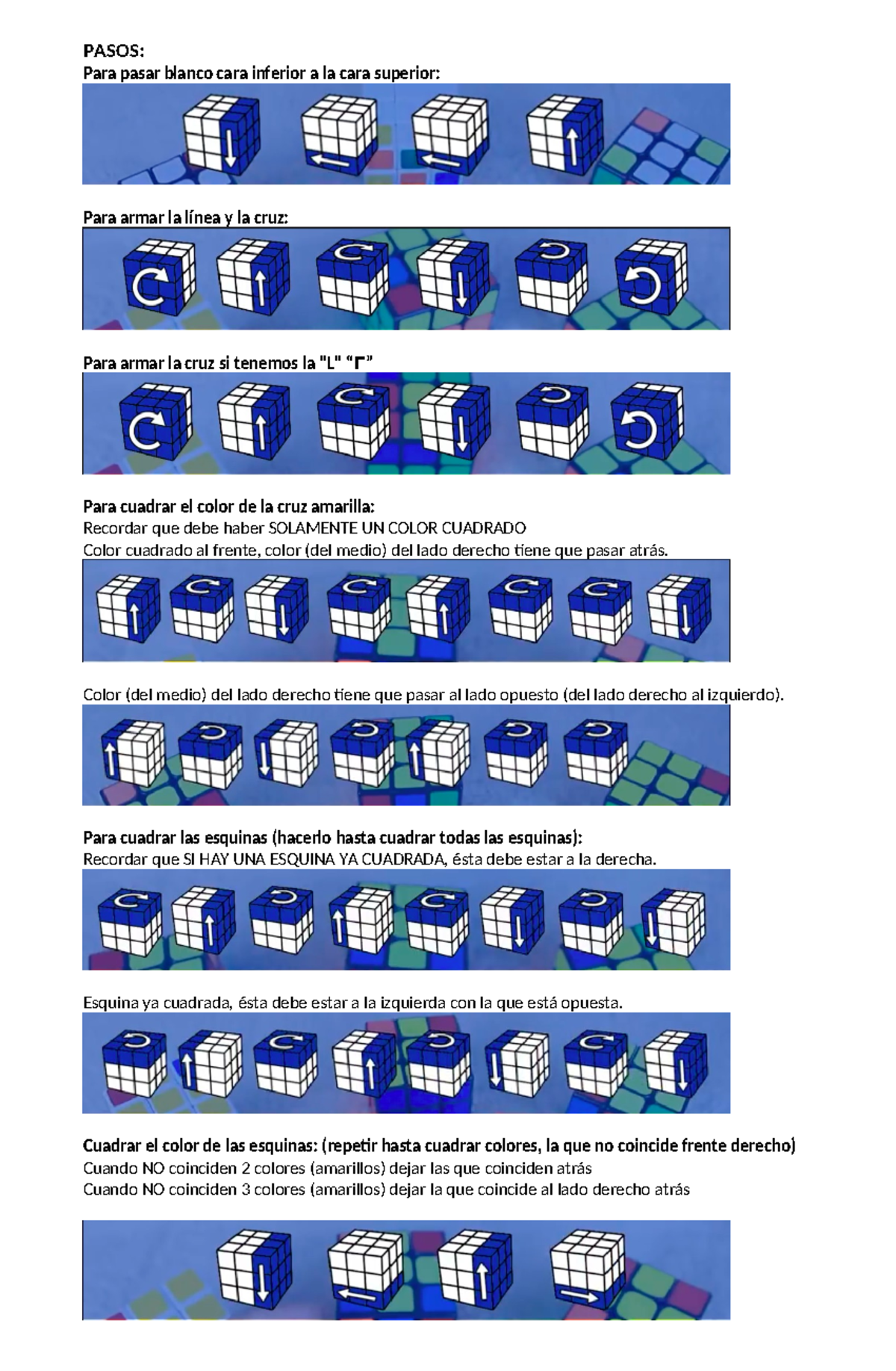 Pasos CUBO Rubik - xzzxxz - PASOS: Para pasar blanco cara inferior a la ...