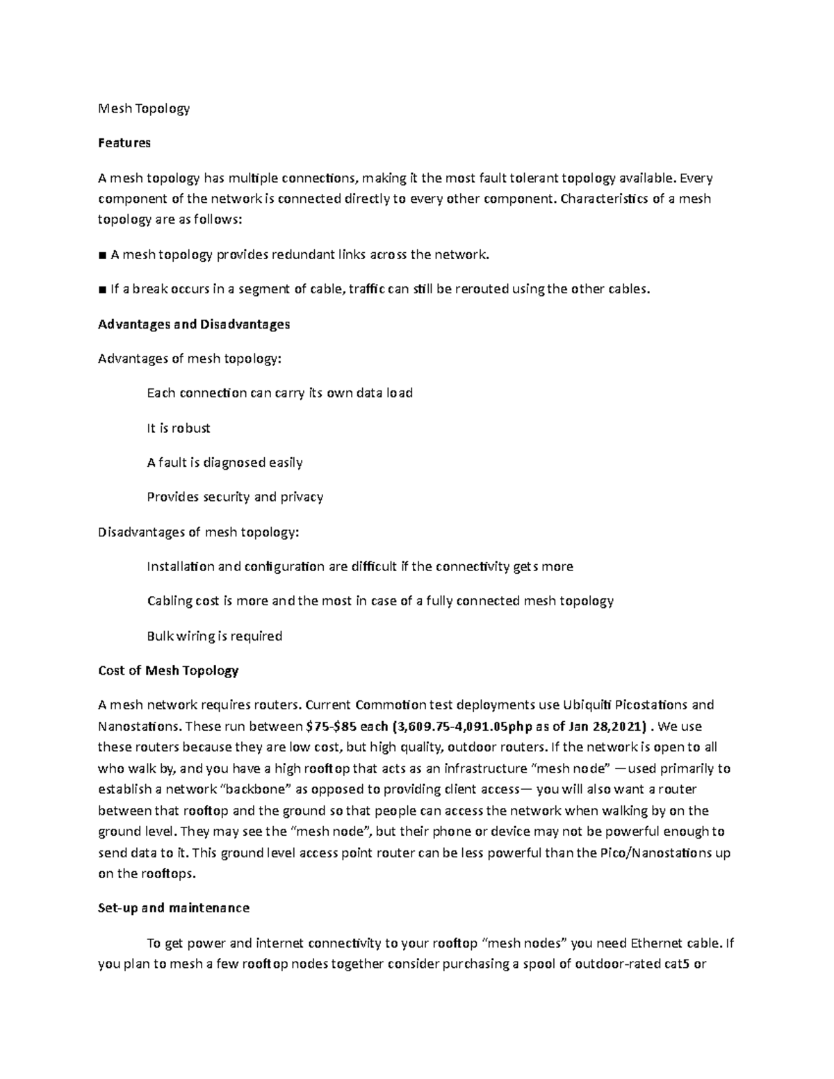 Mesh-Topology-IT - FOR REPORTING PURPOSES - Mesh Topology Features A ...
