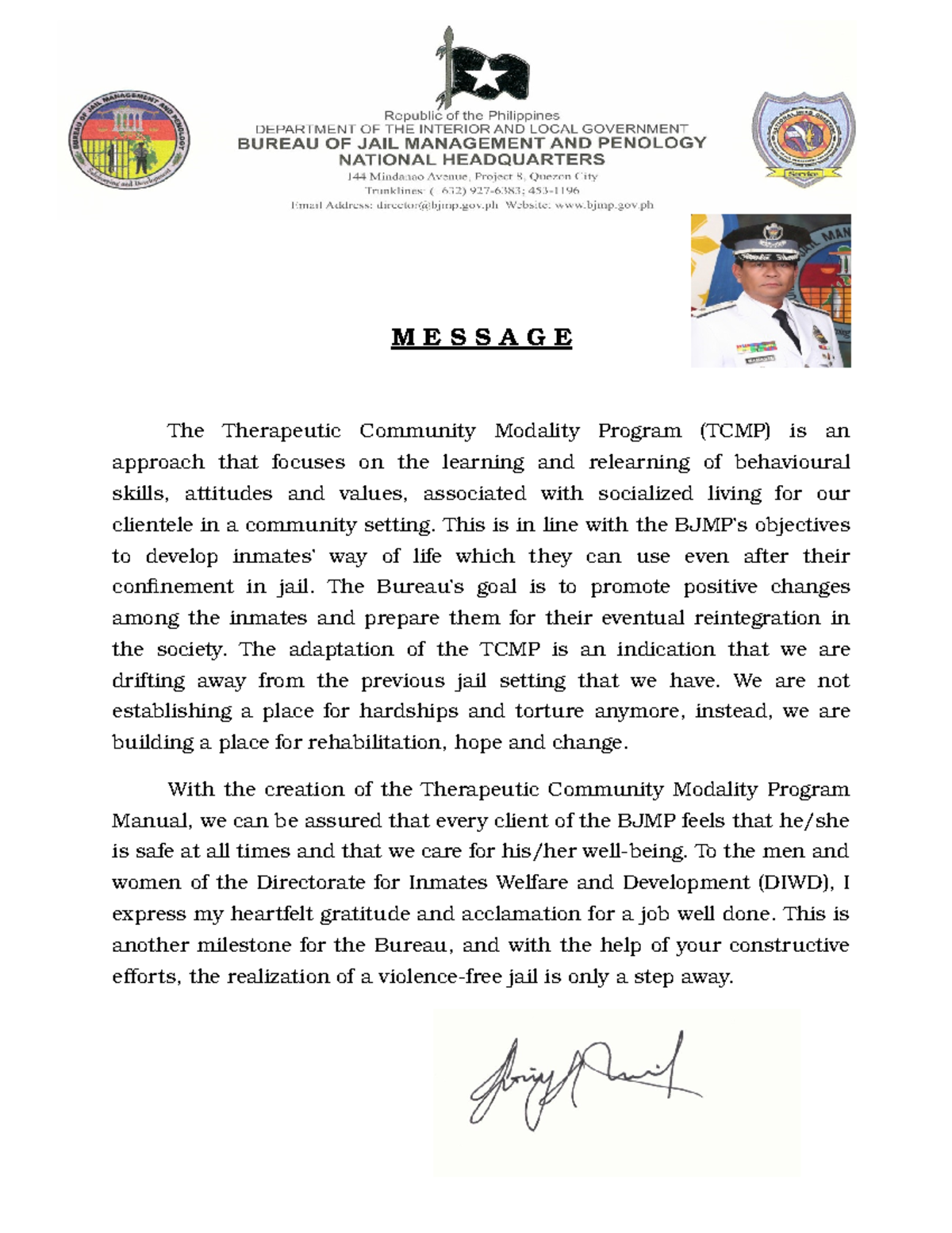 TCMP Manual - M E SSA G E The Therapeutic Community Modality Program ...