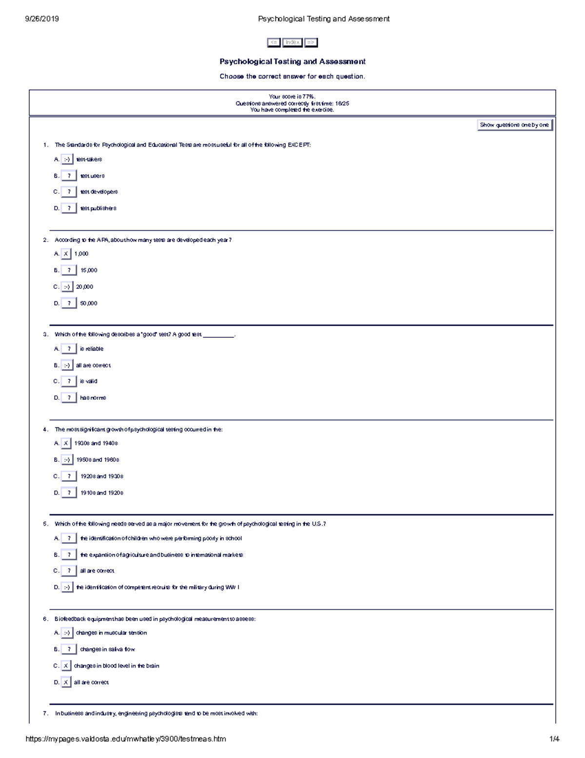 Test 28 September 2018, questions and answers - Psychological Testing ...