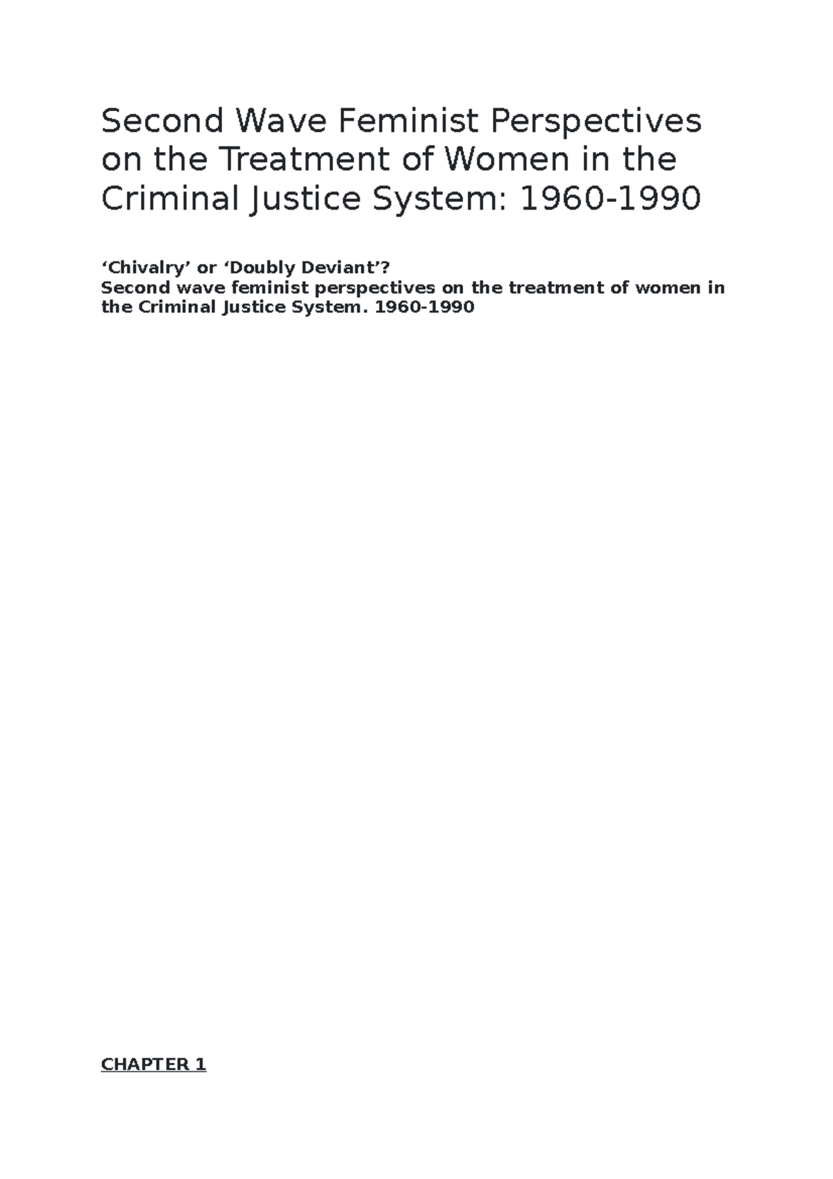 Second Wave Feminist Perspectives on the Treatment of Women in the ...