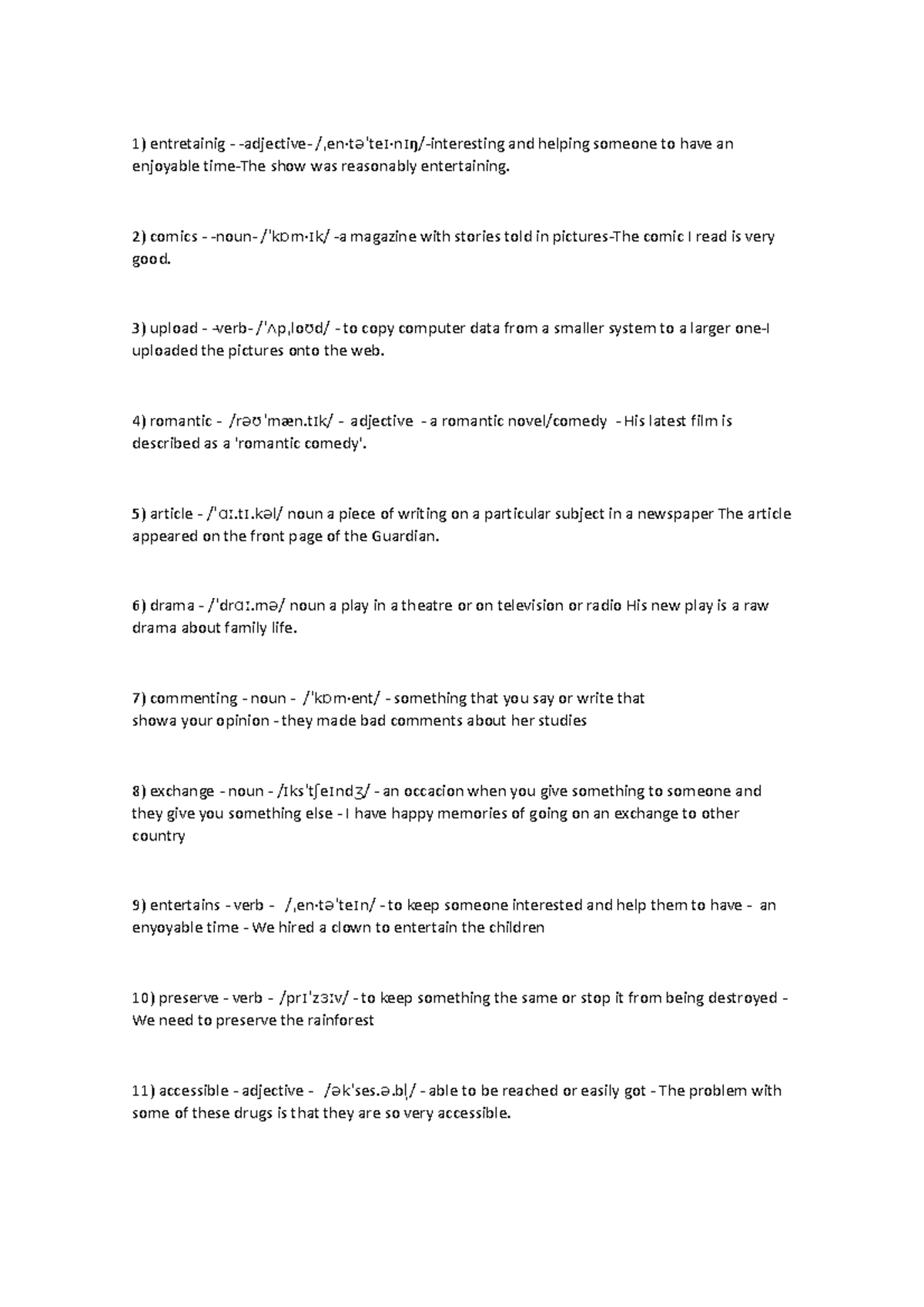 Vocabulary UNIT 4 - Ingles - entretainig -adjective- / en·t enjoyable ...